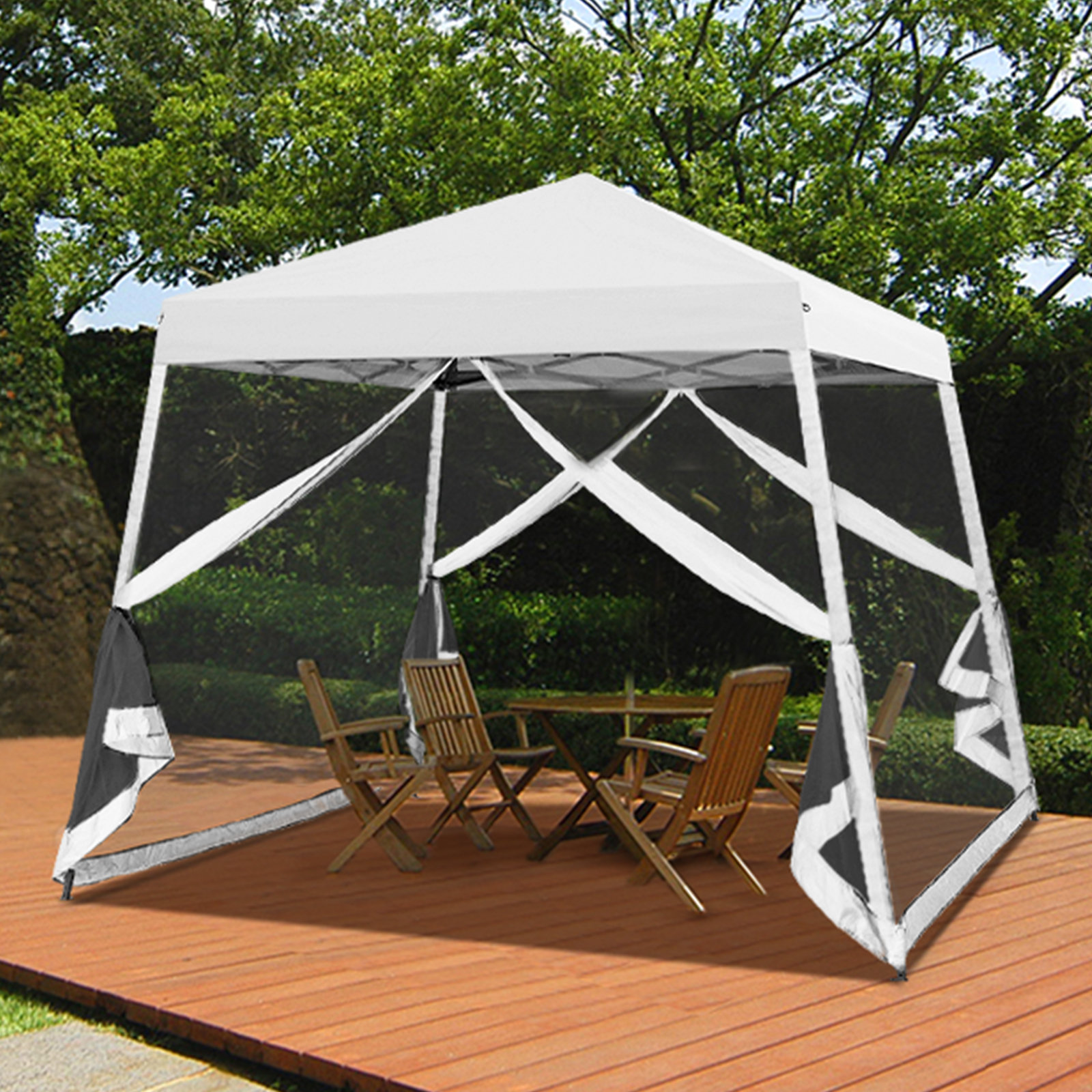 COOS BAY 10 Ft. W X 10 Ft. D Steel Pop Up Slant Leg Patio Gazebo With ...