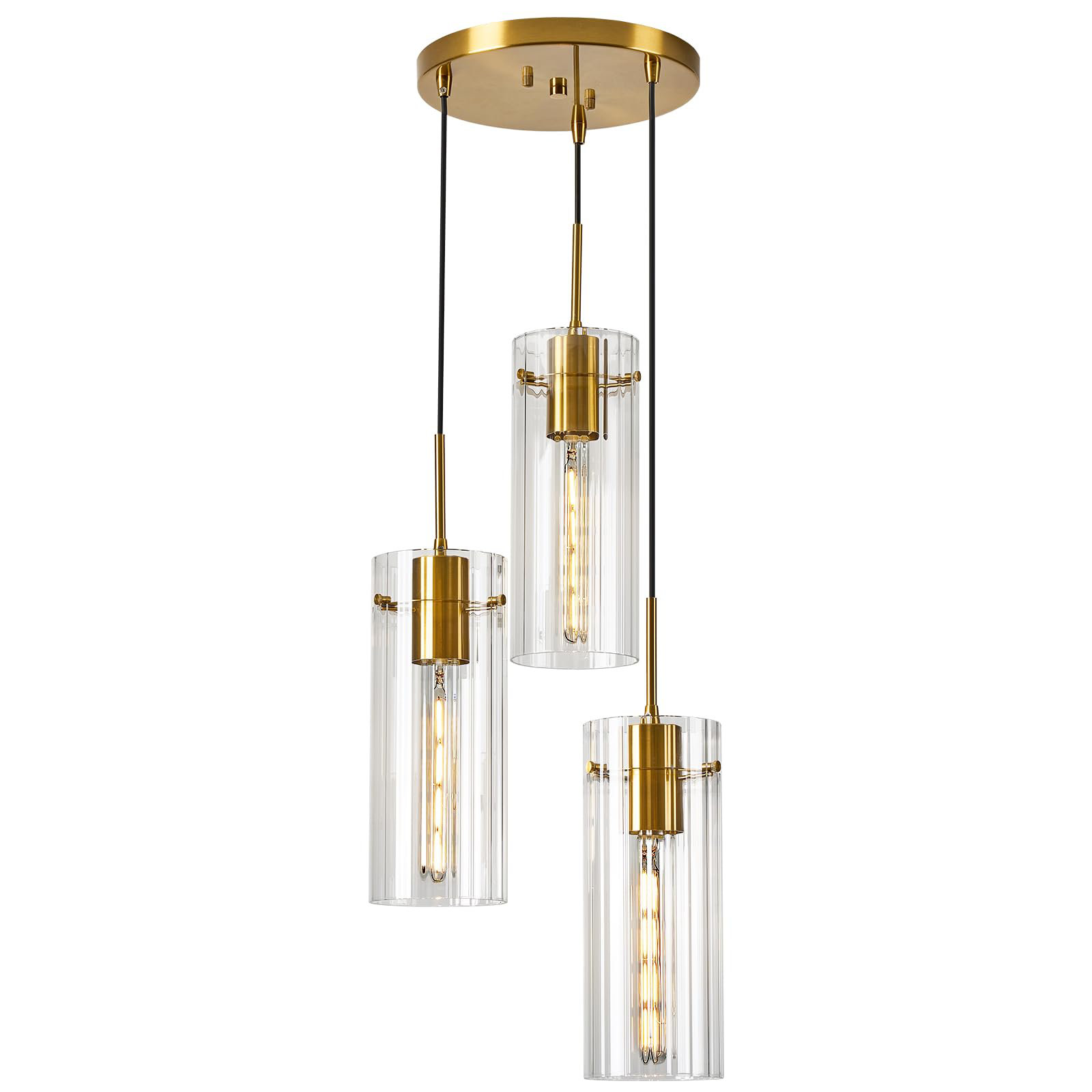 Everly Quinn 3-Light Modern Cluster Pendant Lights with Clear Striped ...