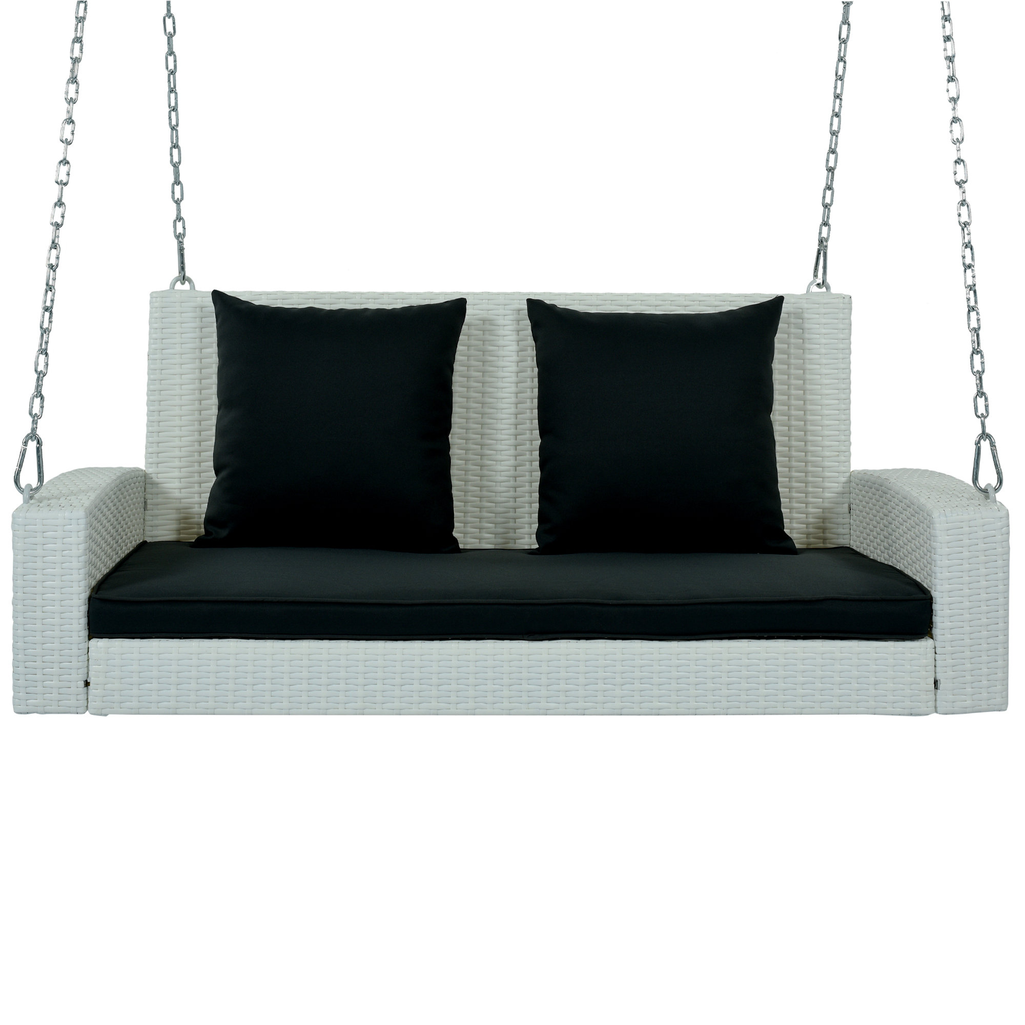 Hokku Designs Go 2-Person Wicker Hanging Porch Swing With Chains, Cushion, Pillow, Rattan Swing ...
