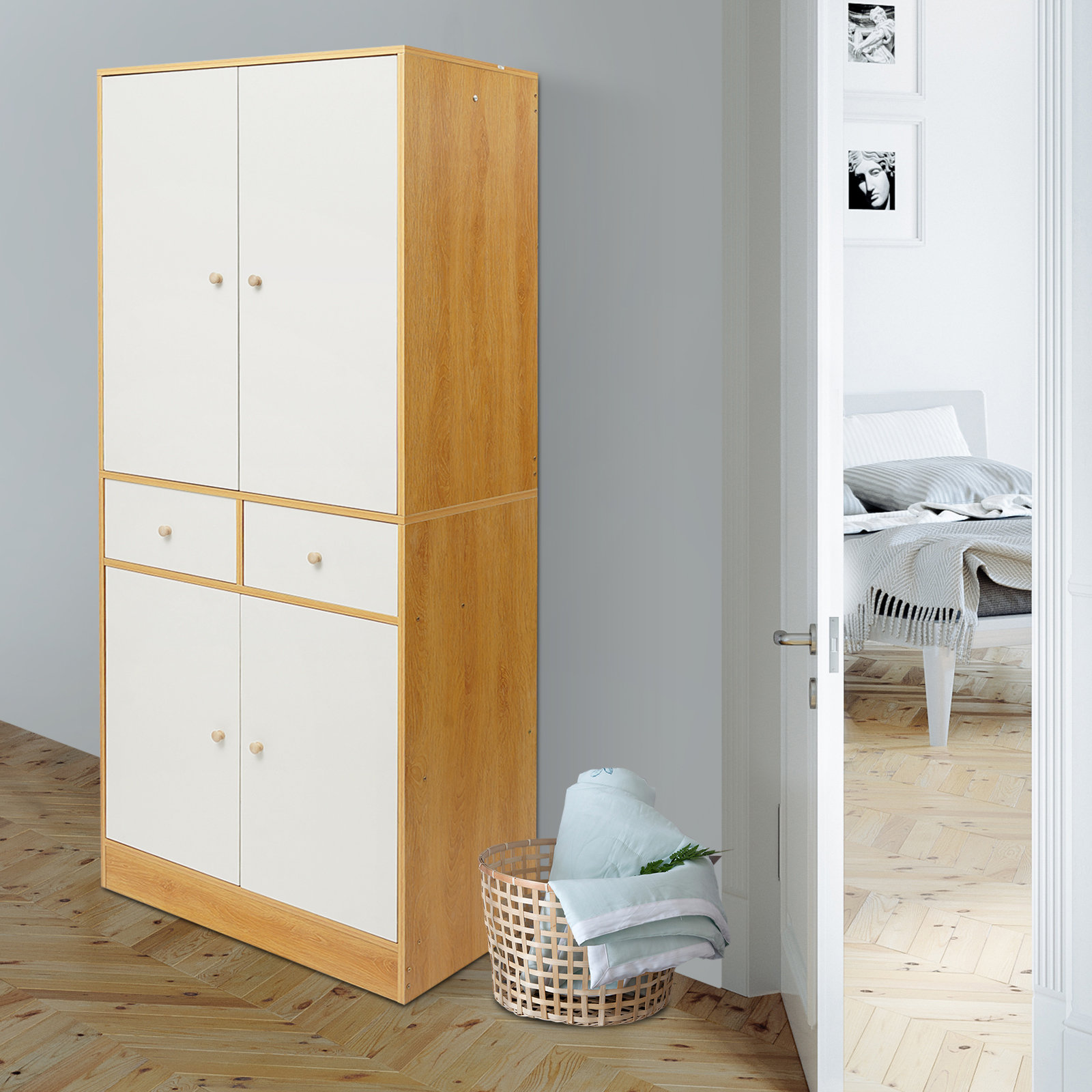 Everly Quinn Freestanding Rectangle Wooden Clothes Storage Cabinet ...