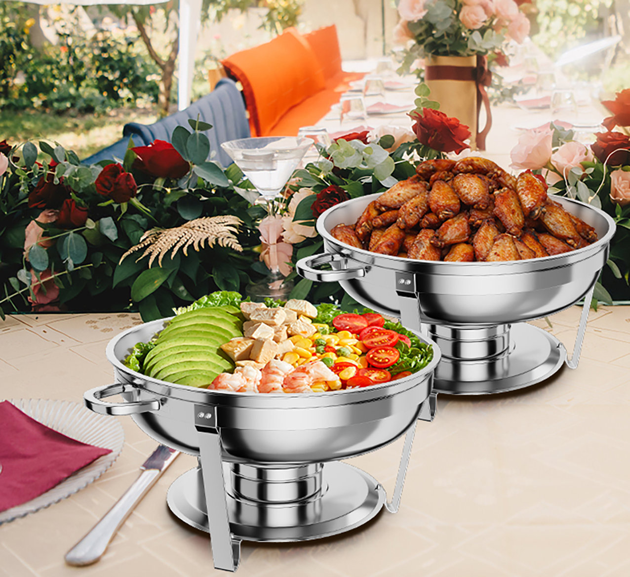 The Party Aisle™ Chafing Dish Buffet Set,round Stainless Steel Food ...