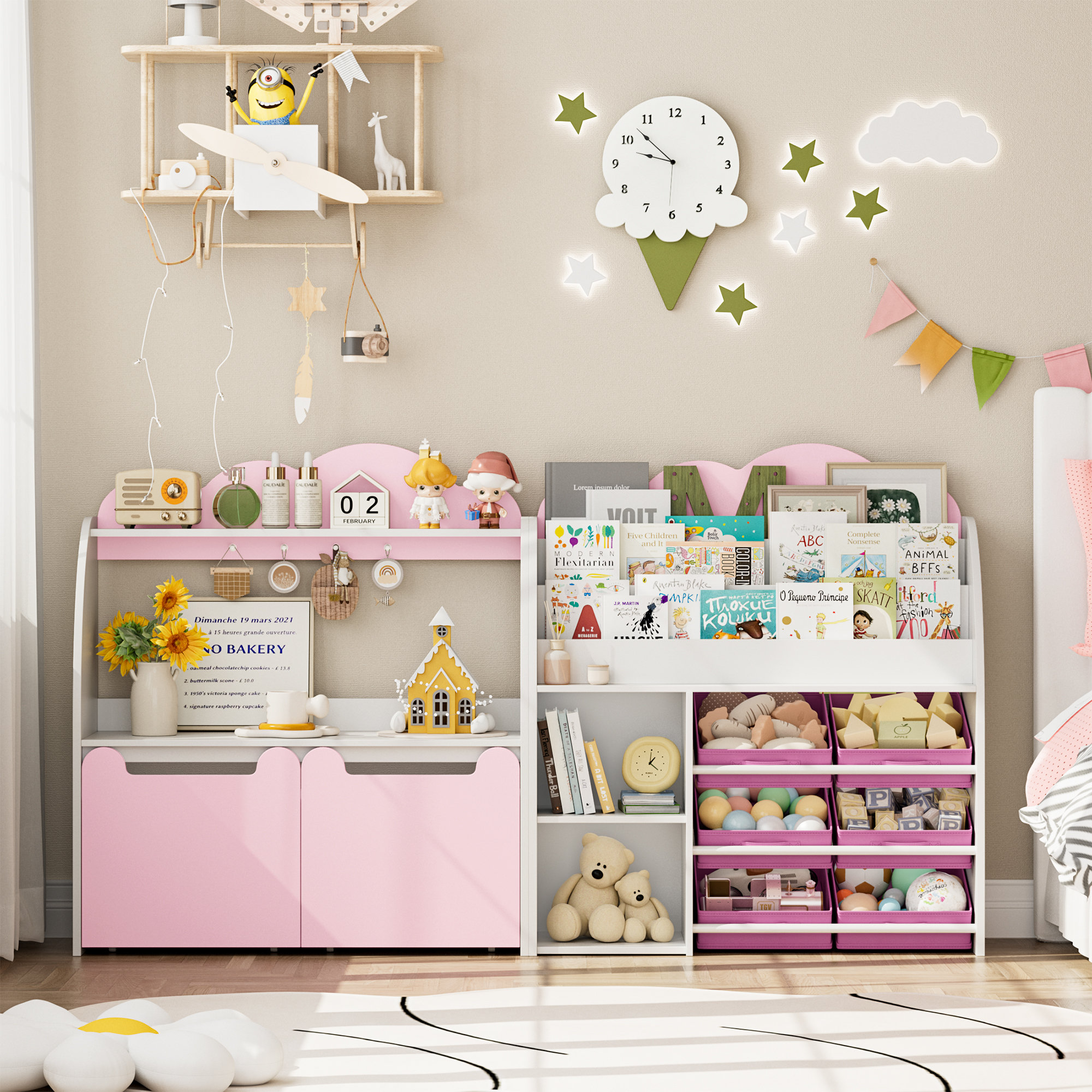 Harriet Bee Kids Storage Bookcase Combination, Cloud Style Bookcase ...