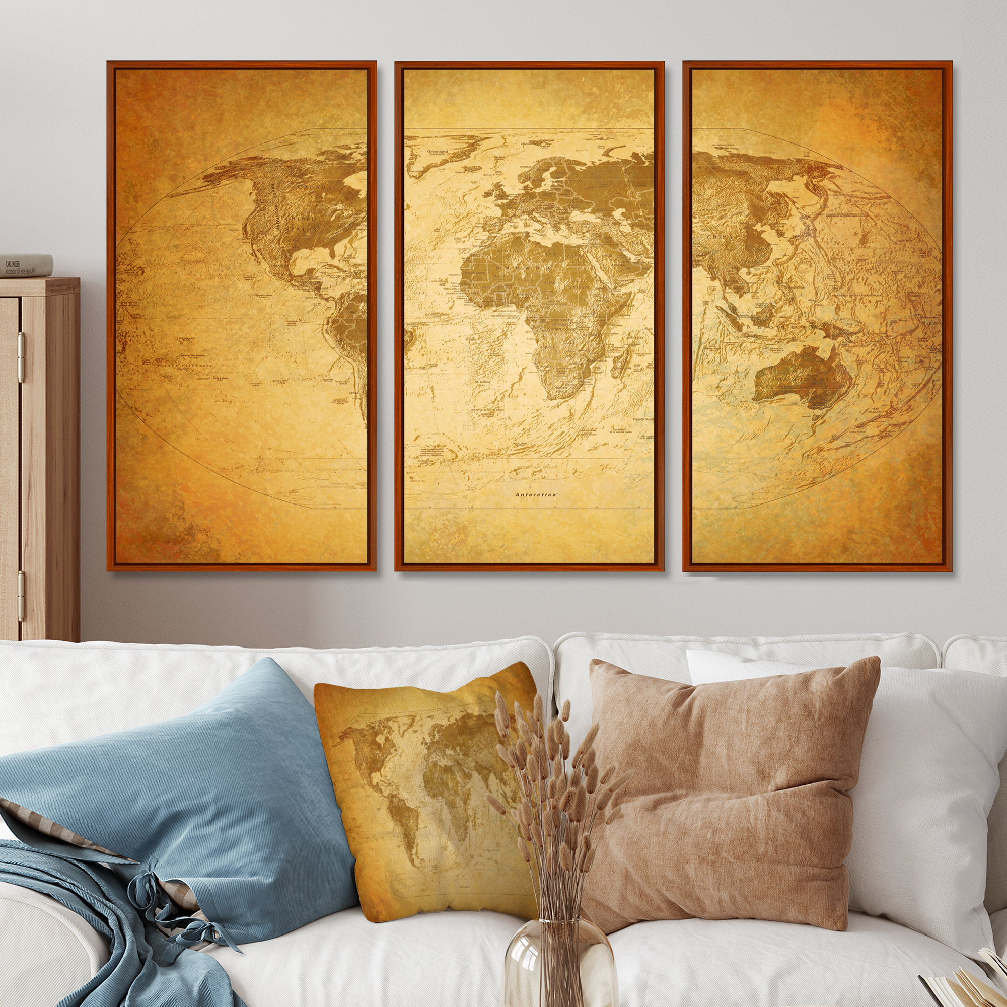 17 Stories Ancient Map of The World X - 3 Piece Floater Frame Print on ...