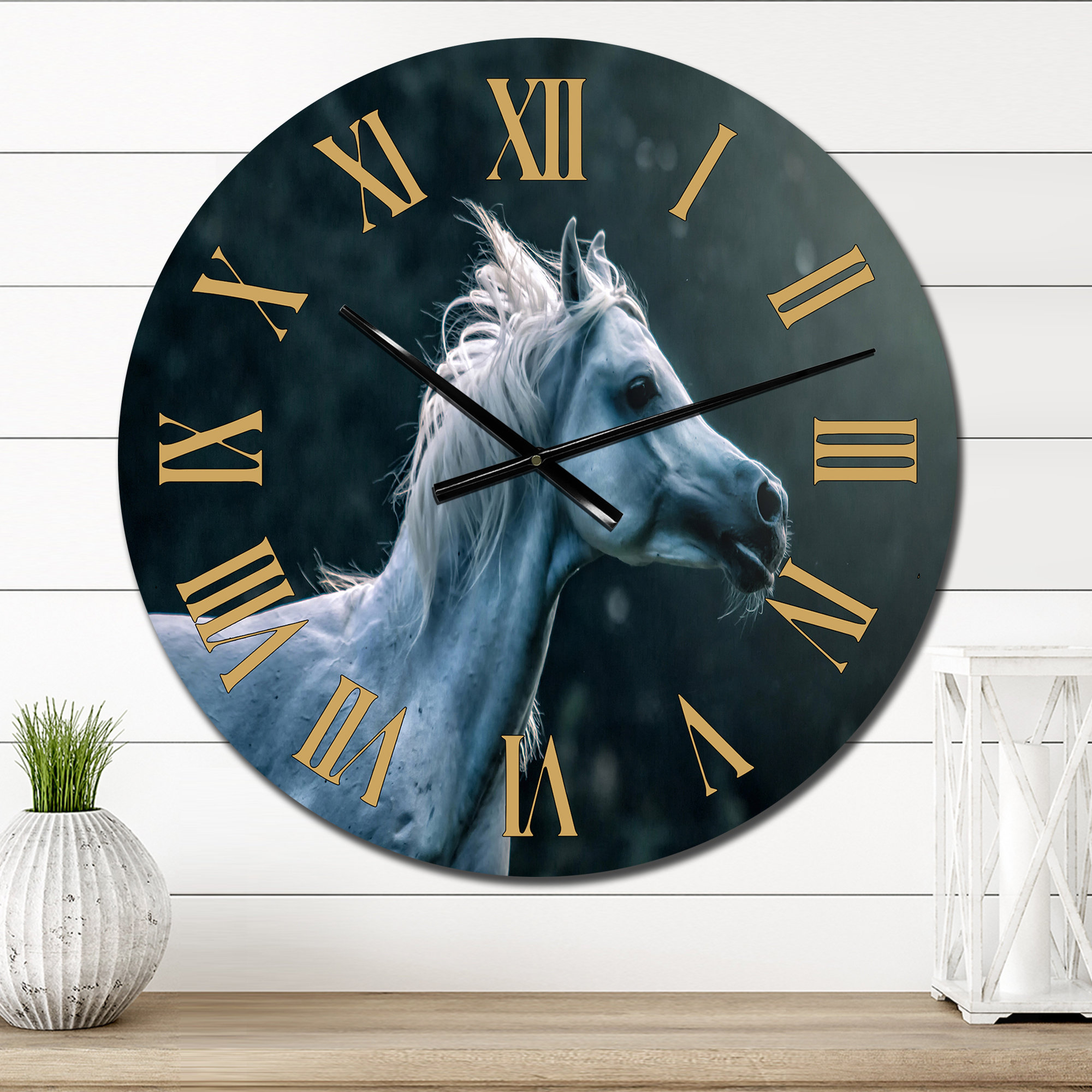 East Urban Home White Arabian Stallion Galloping Across a Meadow ...