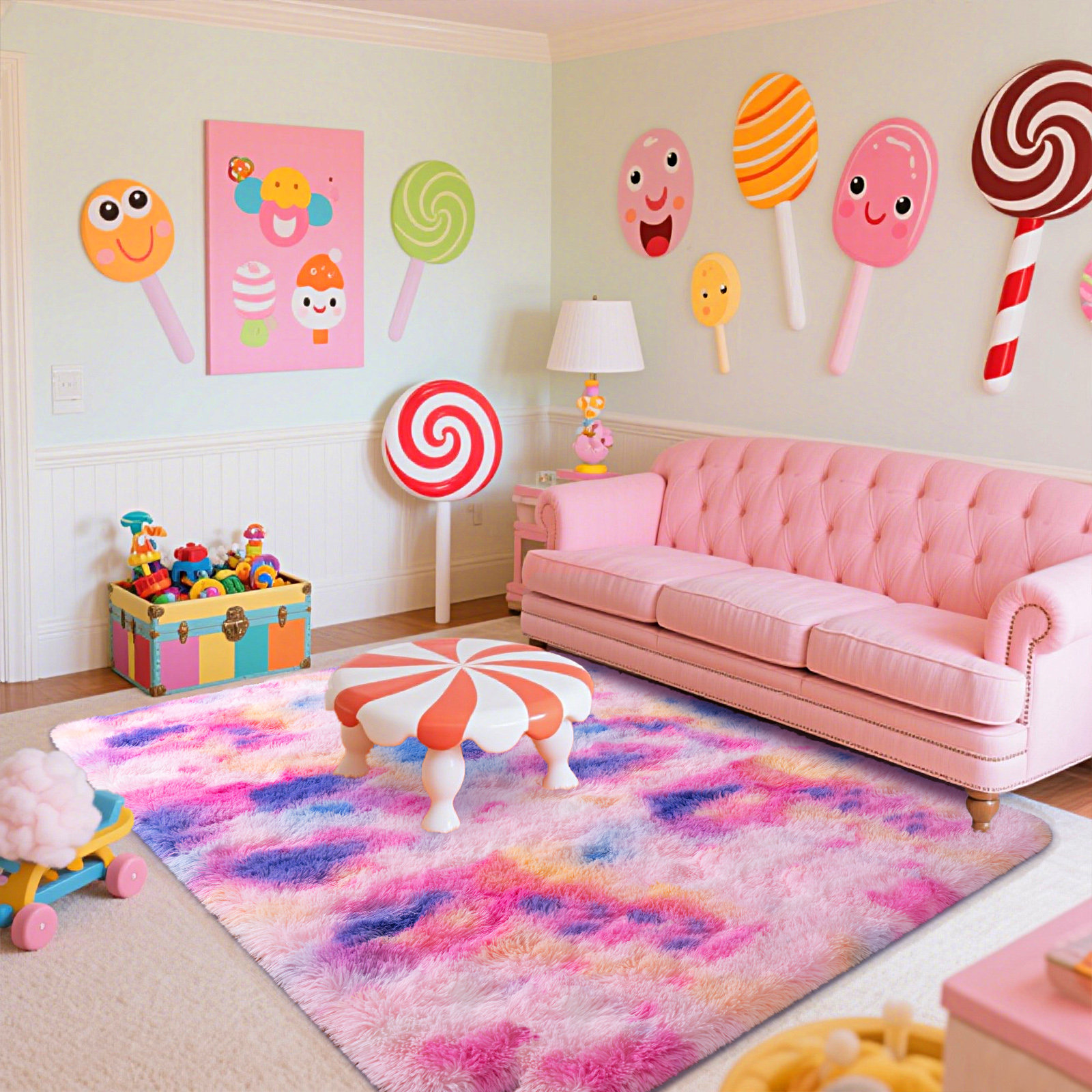 Wrought Studio™ Rug for Living Room, Area Rugs with 4 Stickers, Pink ...