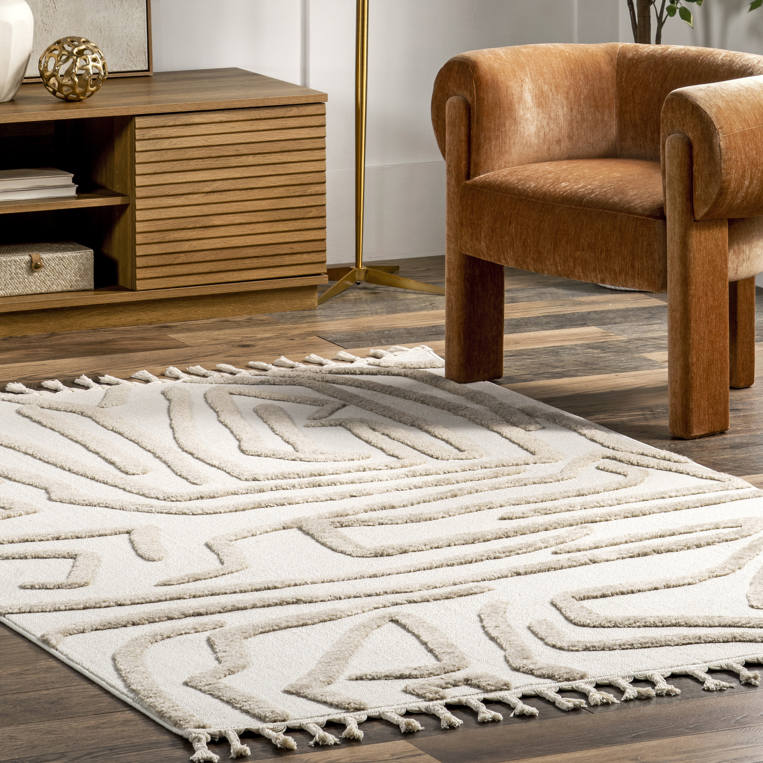 Dakota Fields Tenisha High/Low Abstract Tassel Area Rug | Wayfair