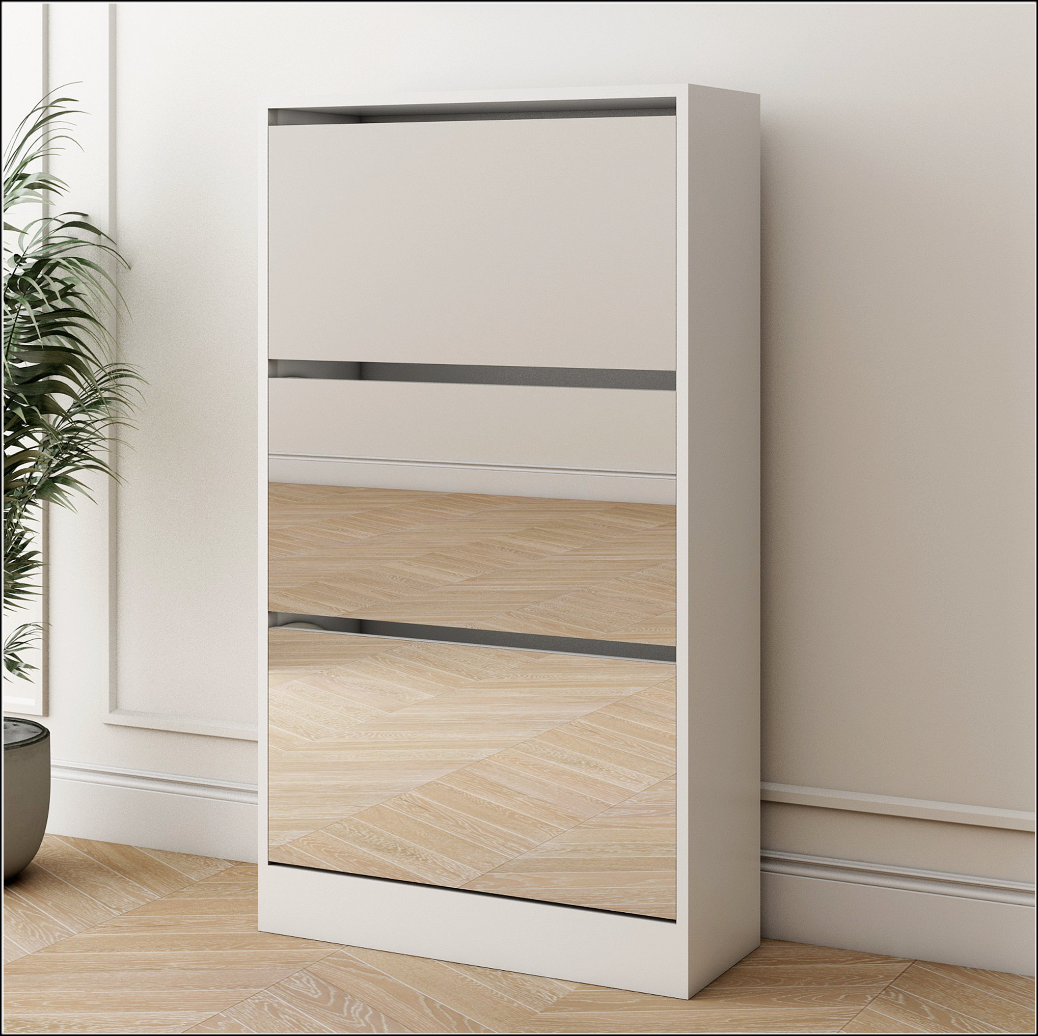 Latitude Run® Narrow Shoe Storage Cabinet with Mirror, Wood Slim Shoe ...