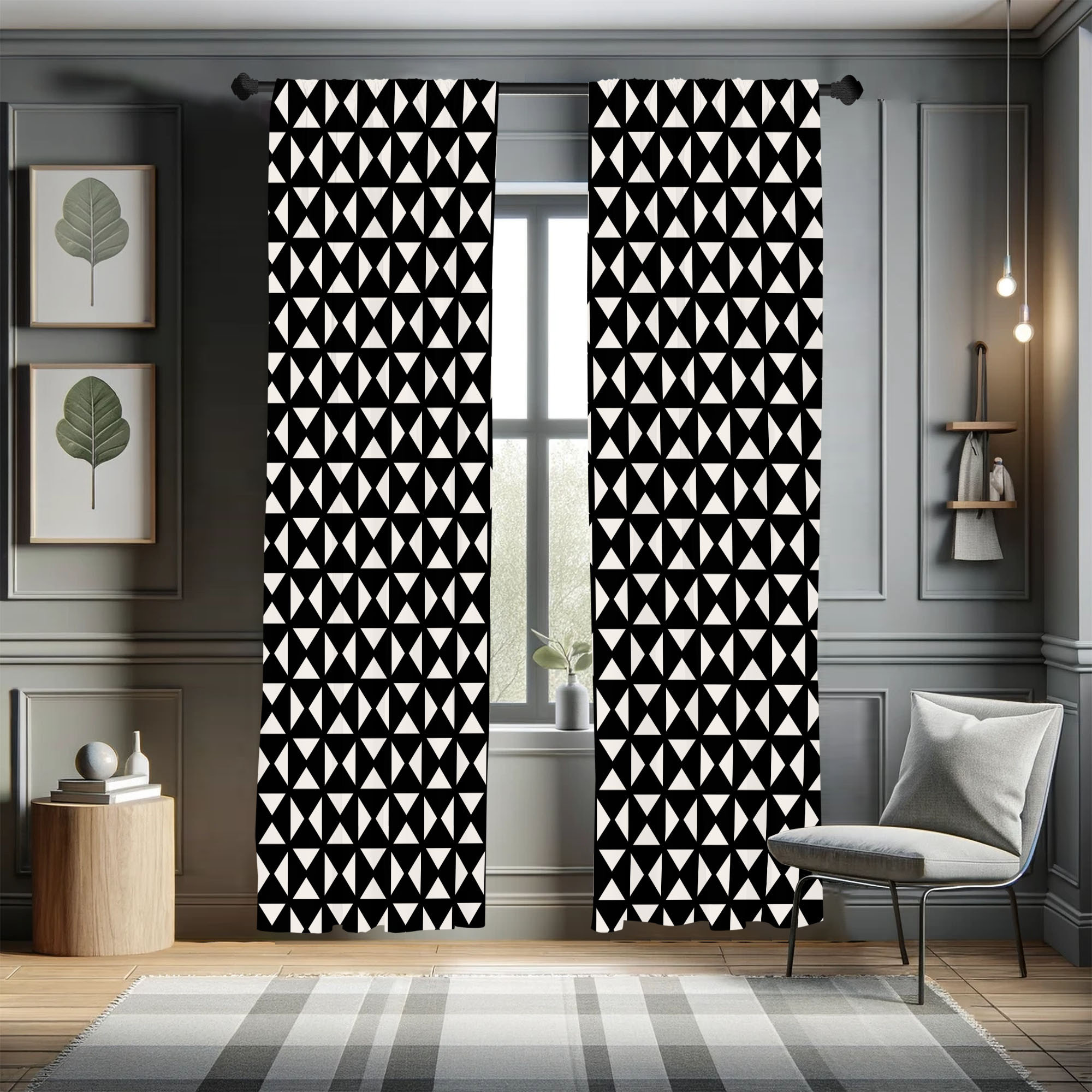 Wrought Studio™ Abstract Curtains, Basic Triangles in Squares, Pair of ...