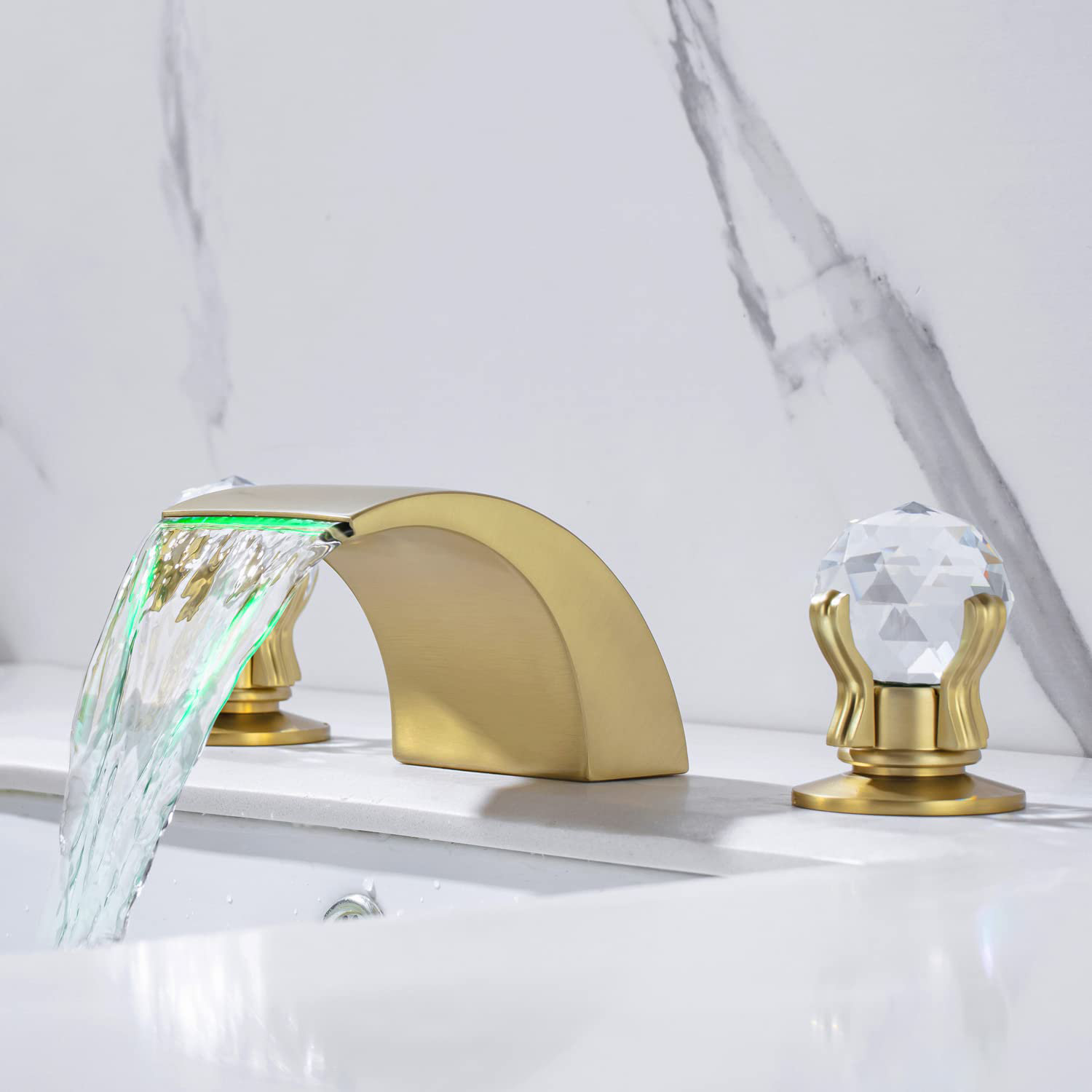 KAISHENGDAA LED Waterfall Bathroom Faucet 3 Holes Widespread 8 Inch ...