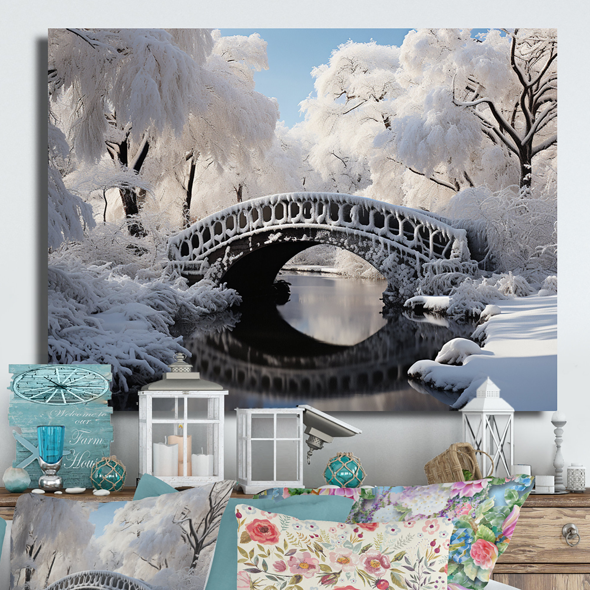 Ebern Designs Winter Landscape Snowy Bridges II - Landscapes Metal Wall ...