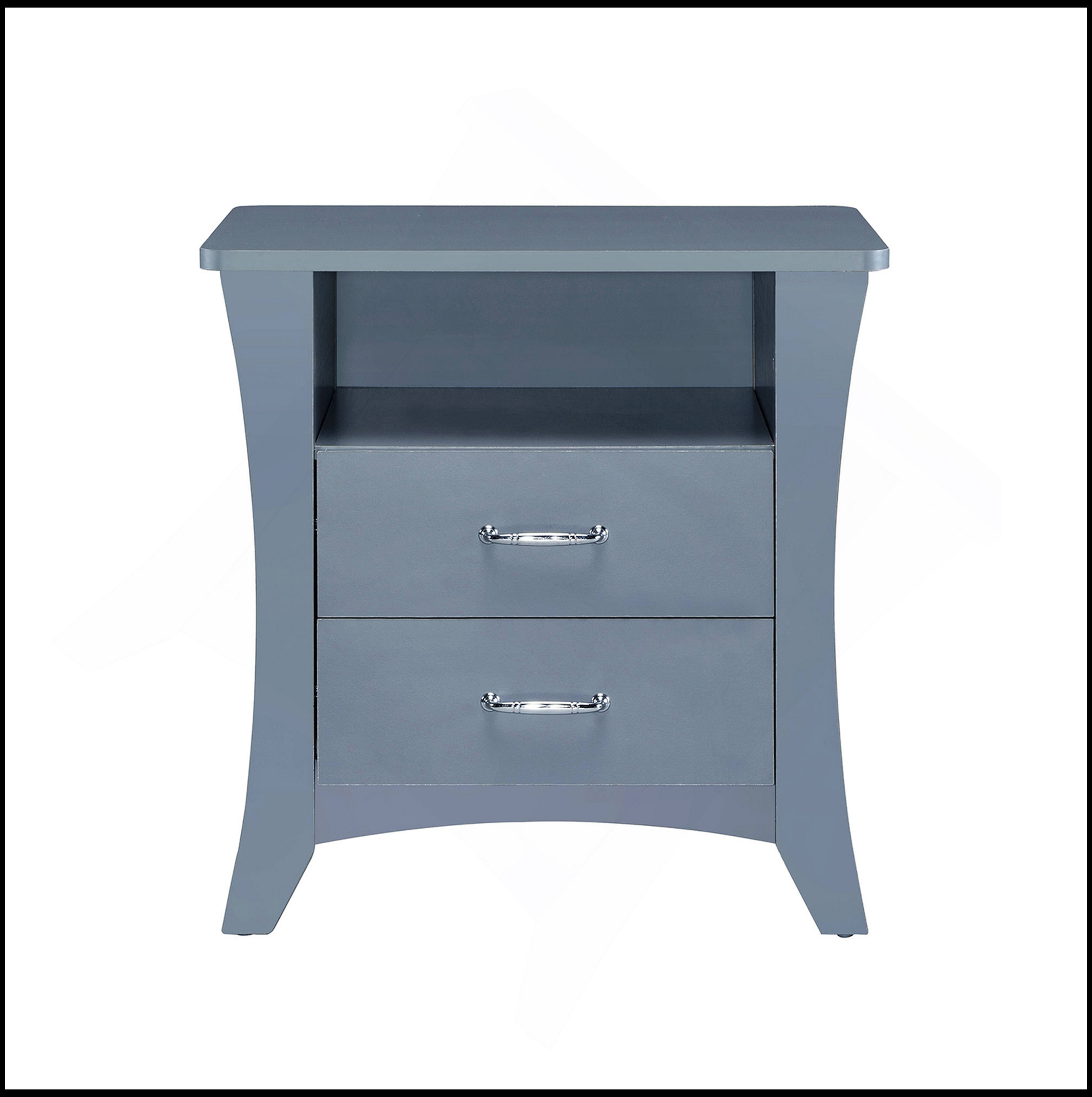 George Oliver Nightstand With Top Open Compartment And 2 Drawers, Grey ...