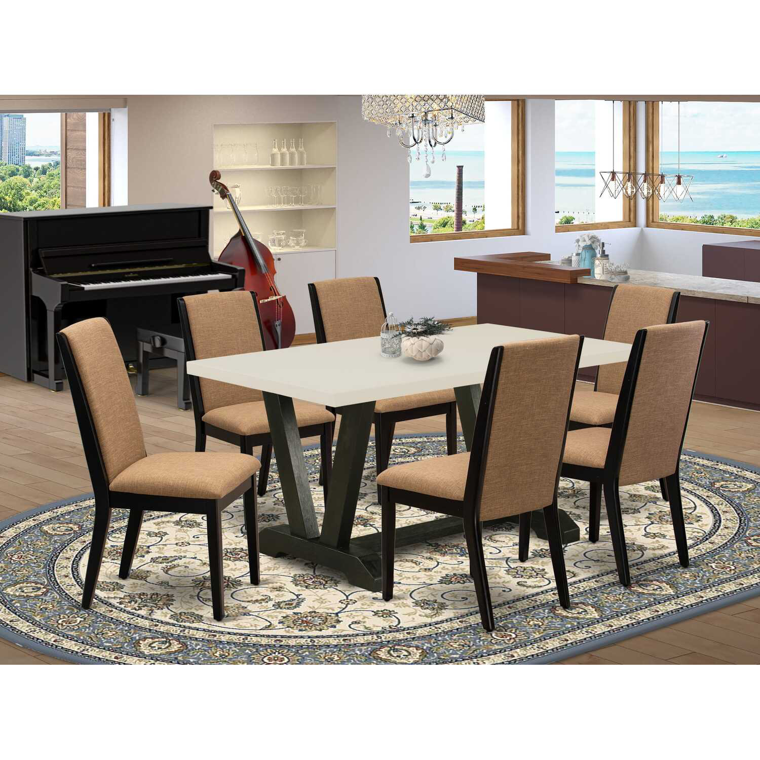 Lark Manor™ 7-Piece Rectangle Natural Oak Finish Solid Wood Top Dining ...