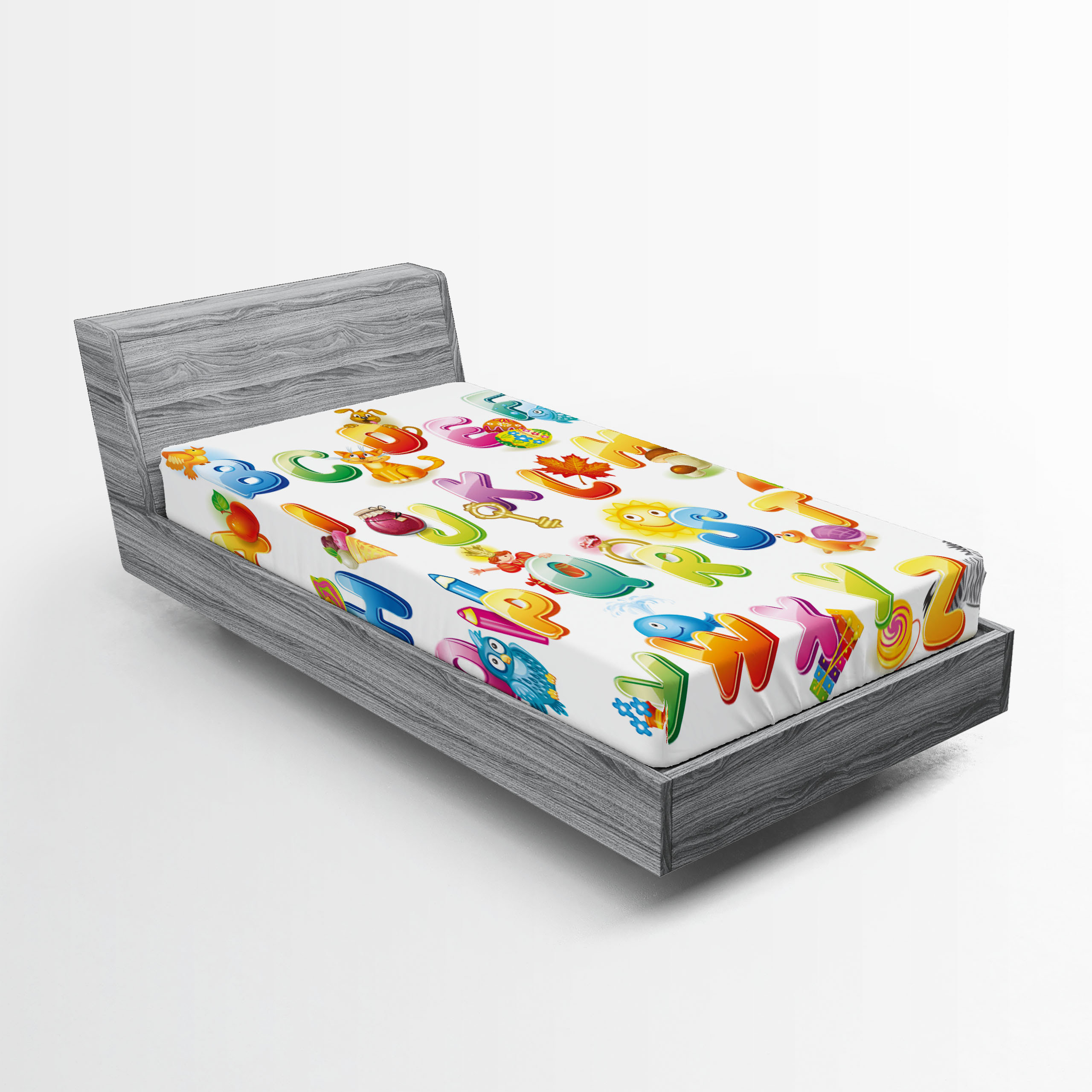 Ambesonne Science Fitted Sheet 2-Pack Cartoon Alphabet Multicolor | Wayfair