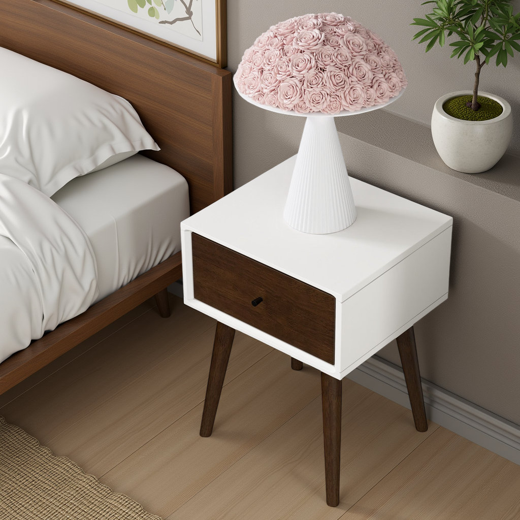 George Oliver Avery Mid-Century Modern Nightstand – 1-Drawer Solid Wood ...