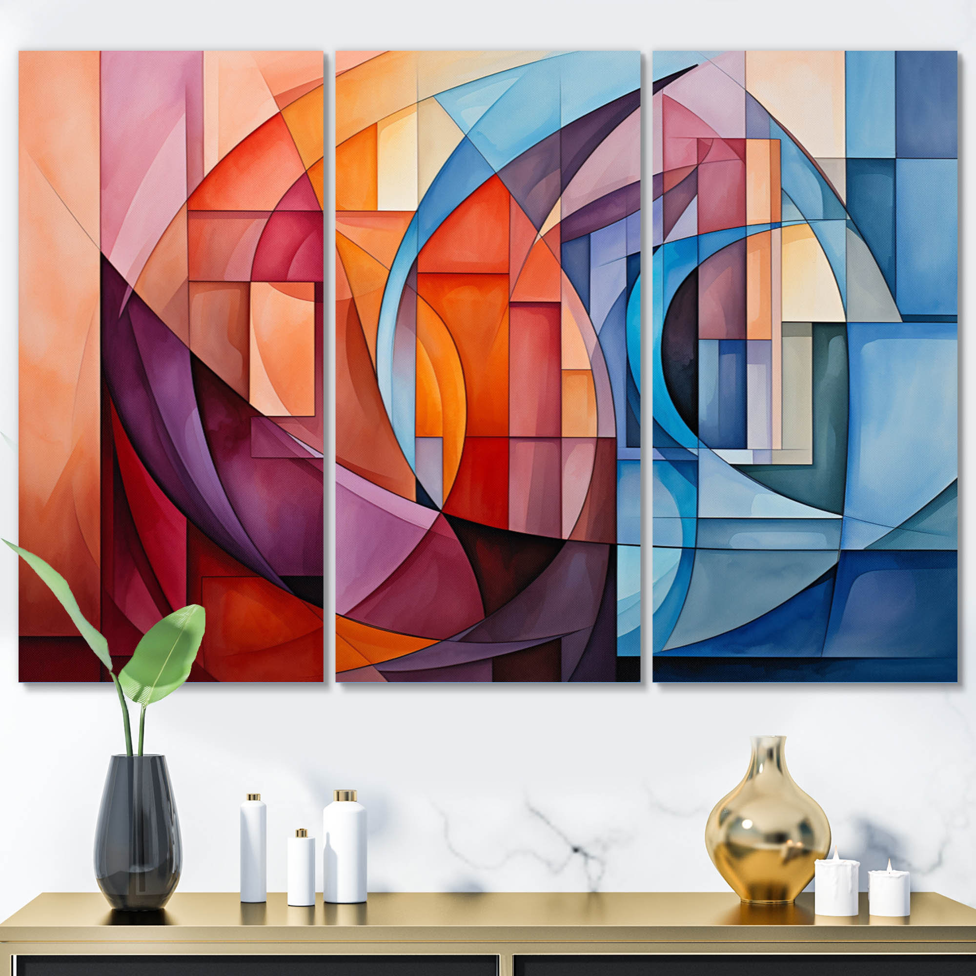 Design Art Cubism Rainbow Forms II - Cubism Metal Wall Art Prints Set ...
