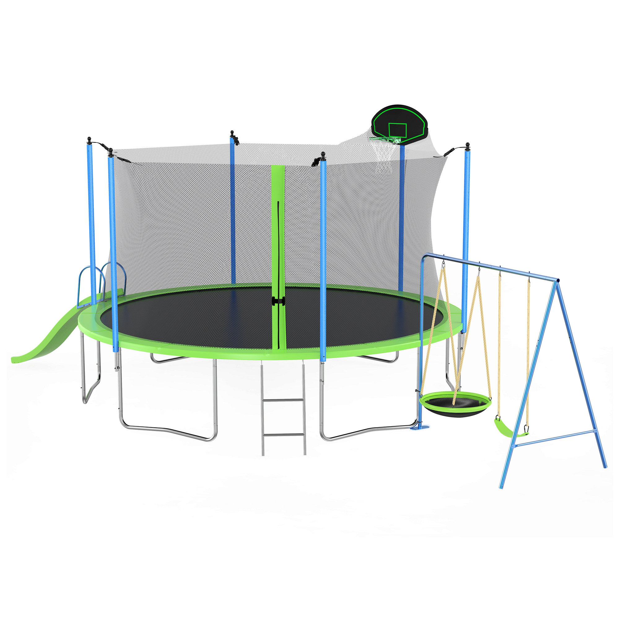 Creationstry Trampoline with Slide and Swings with Basketball Hoop and ...