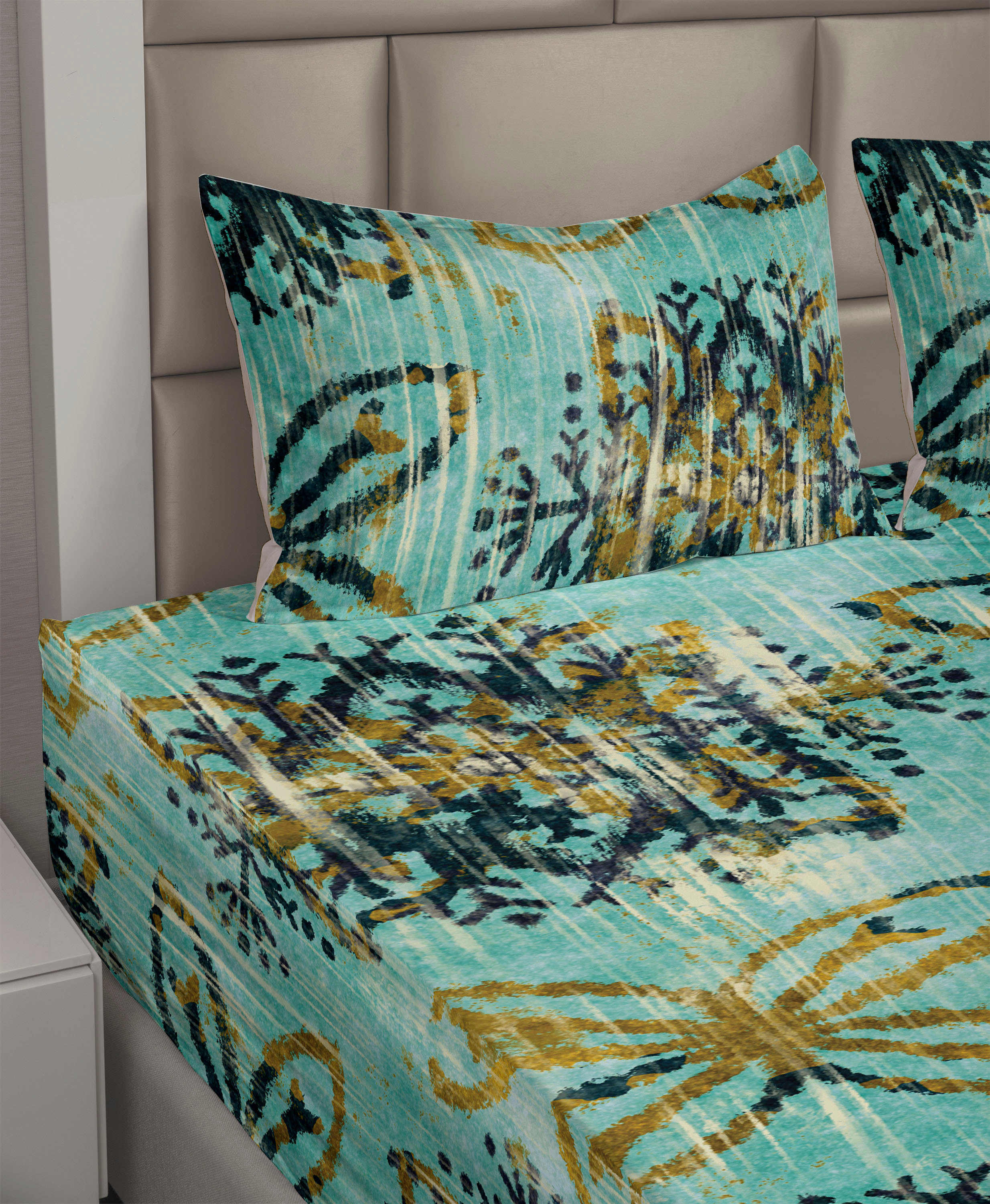 Ambesonne Bohemian Sheet Set Boho Art Pattern Ethnic Turquoise and Pale ...