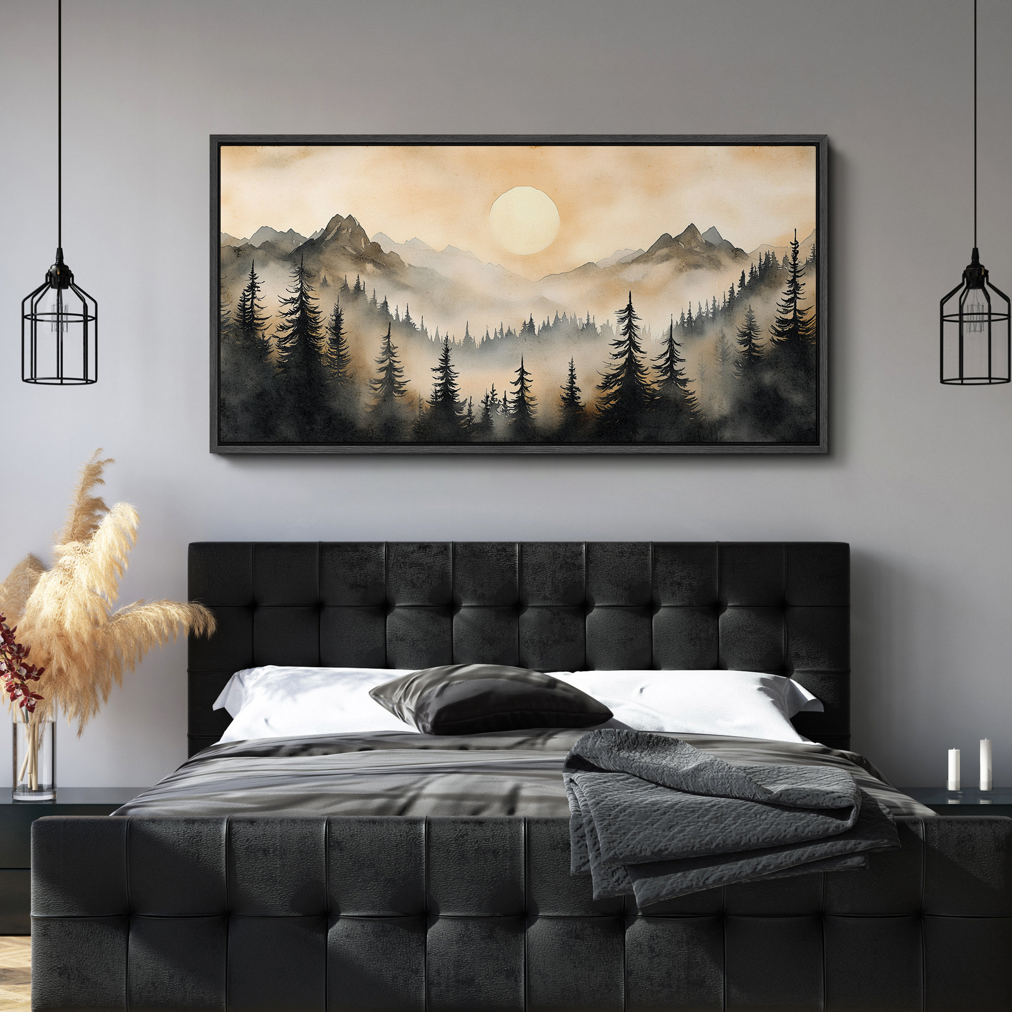 wall26 Forest Sun Mountain Nature Landscape Scenery - Oversized Framed ...