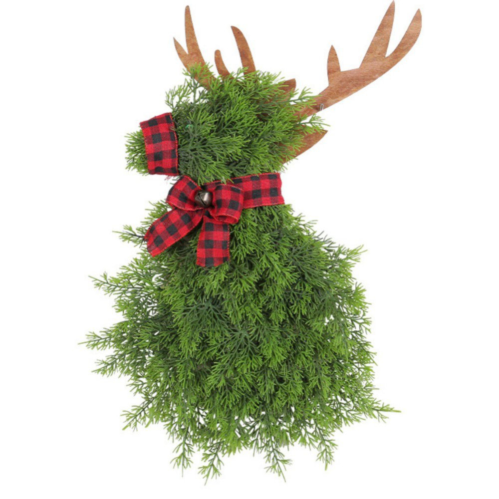 Ophelia & Co. Christmas Elk Head Wreath for Front Door,Farmhouse Green ...