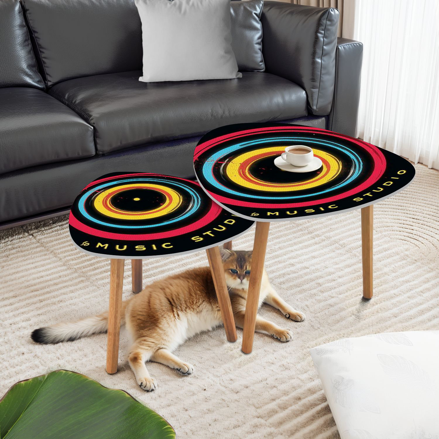 George Oliver Triangle Nesting Coffee Table Set of 2 Vinyl record music ...