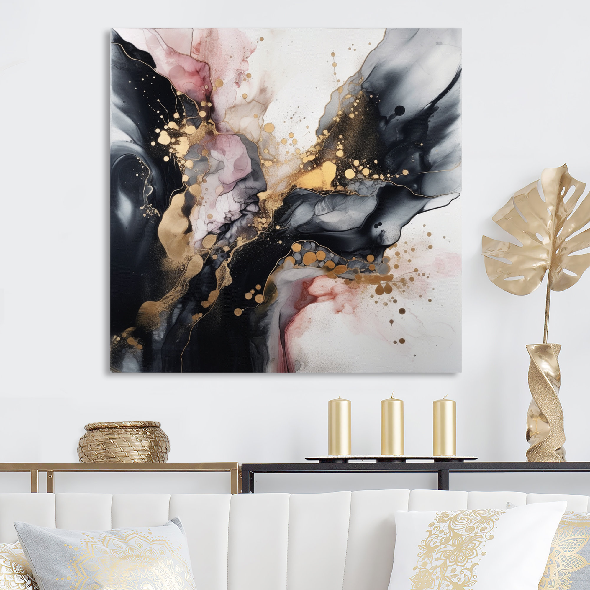 Mercer41 Pink Black Textured Splash Marble III - Abstract Marble Wall ...