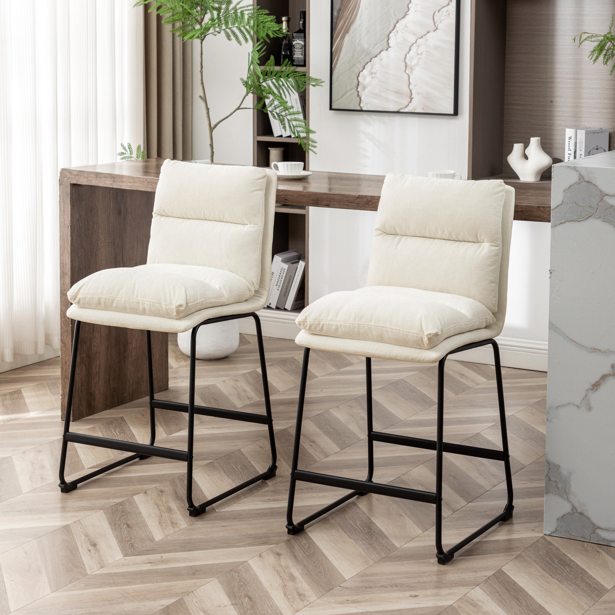 Latitude Run® Upholstered Counter Height Stools, Of 2, Vanilla White ...