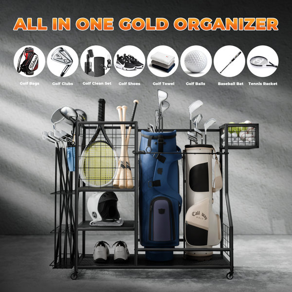 17 Stories Golf Bag Organizer Garage Storage, Golf Bag Storage Rack ...