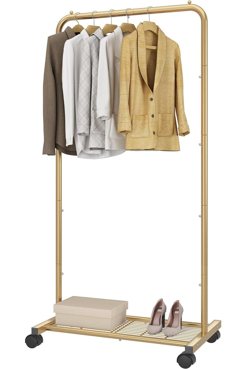 Mercer41 Standard Clothes Garment Rack, Clothing Rolling Rack With Mesh ...