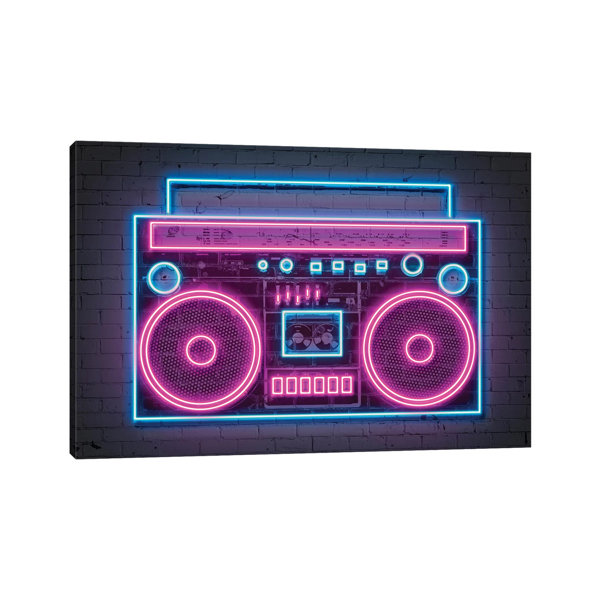 Ebern Designs Boombox Neon by Octavian Mielu - Wrapped Canvas Print ...