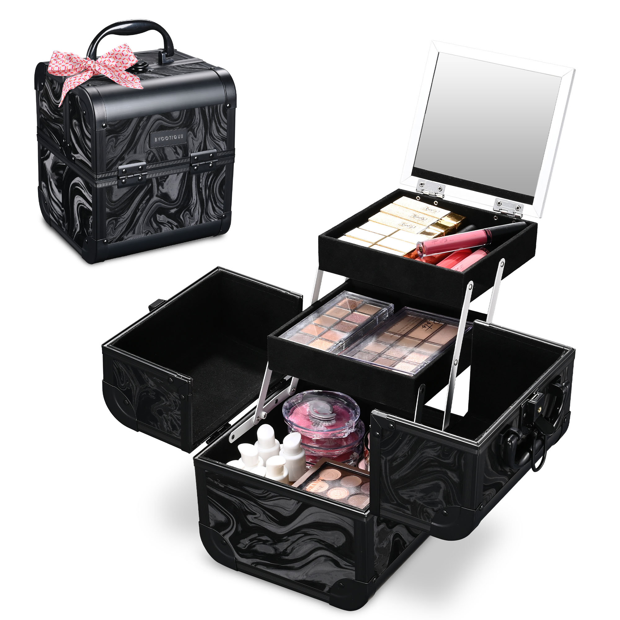Mercer41 Makeup Train Case Cosmetic Organizer w/ Mirror Tray Artist CB ...