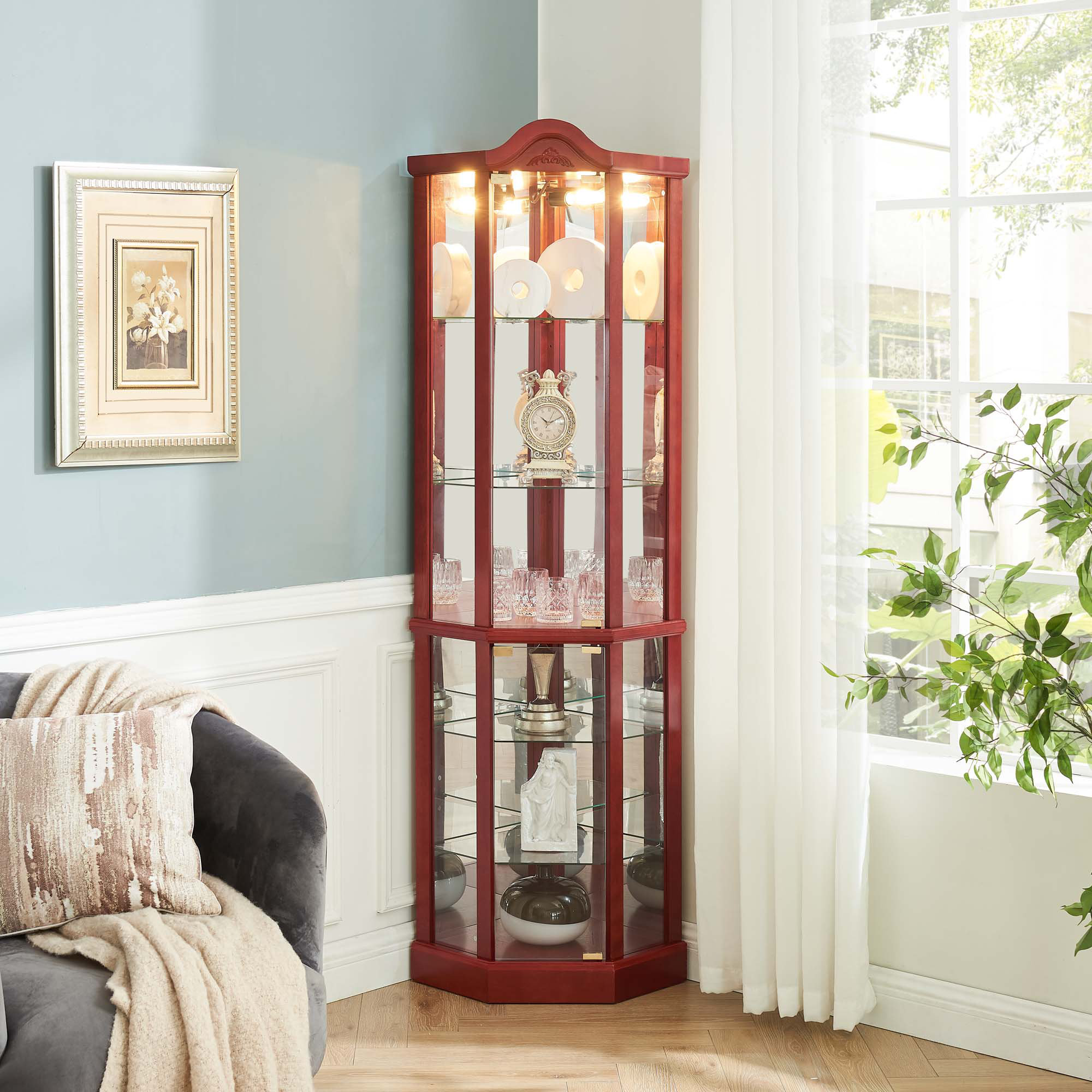Winston Porter Corner Decoration Display Cabinet With Light, Adjustable ...