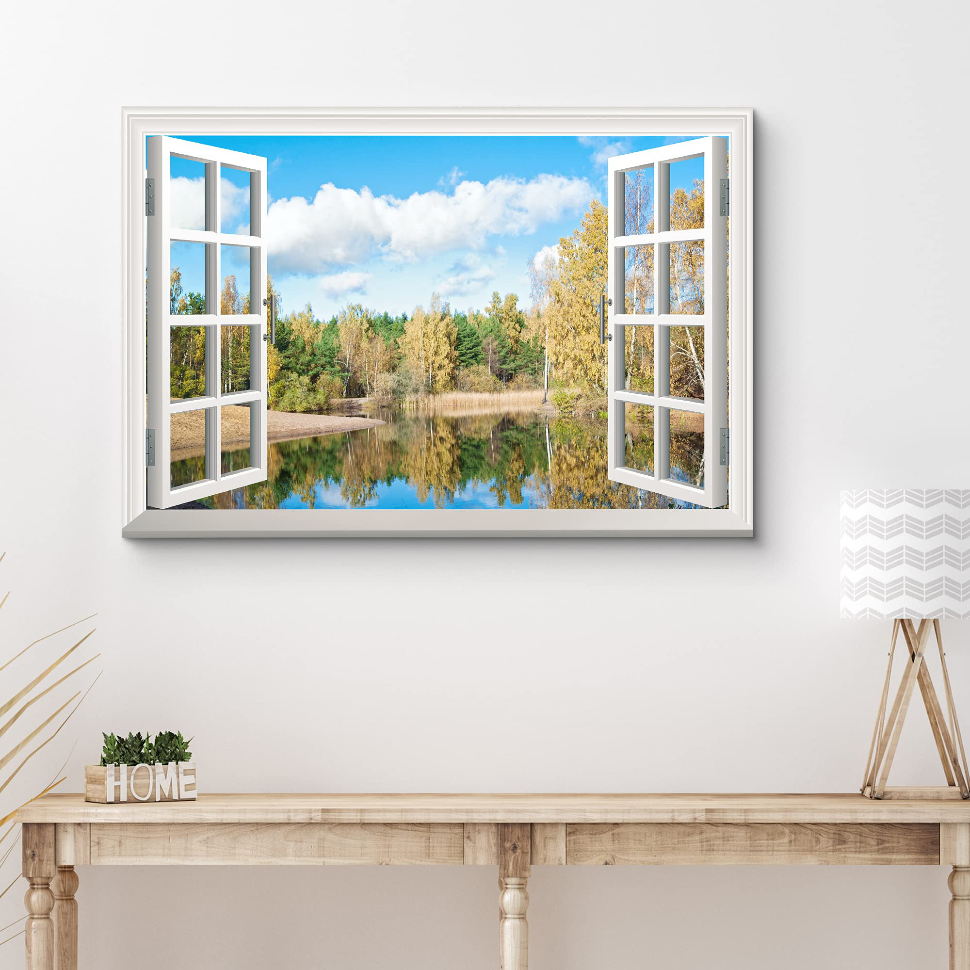 IDEA4WALL Window Scenery " Window View Of Autumn Forest & Lake Nature ...