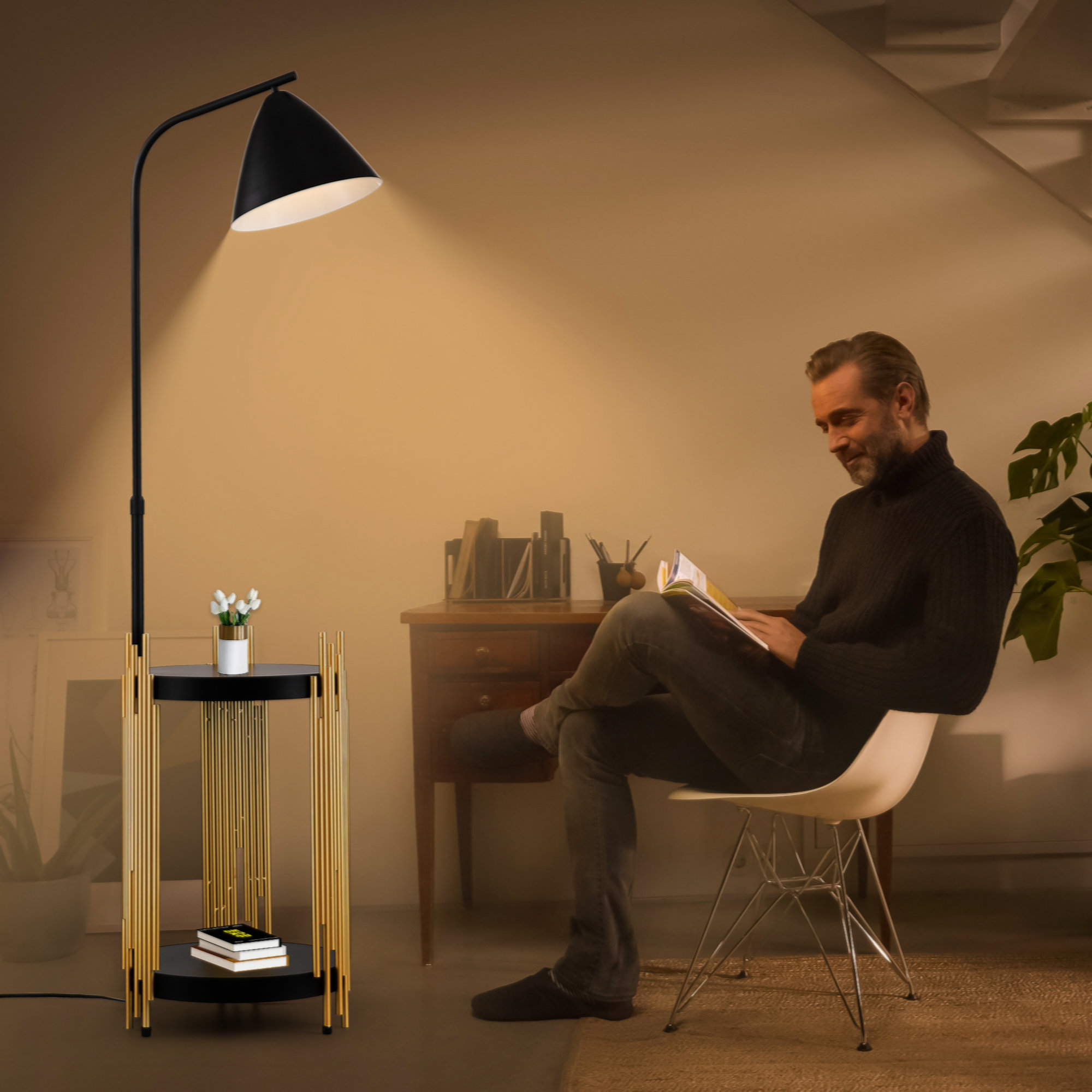 Corrigan Studio® Lampe sur pied de luxe avec tablettes pour le salon ...