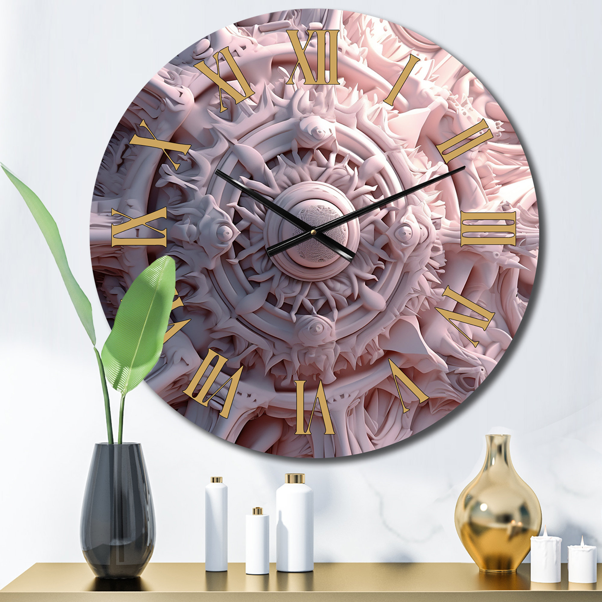 Design Art Alien Fractal Space Universe In 3D Pink VII Wall Clock | Wayfair