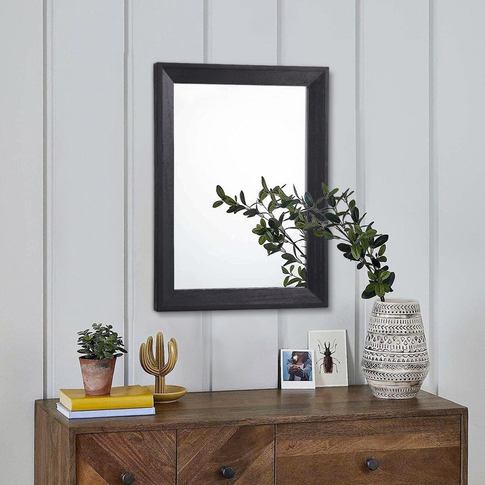 Winston Porter AAZZKANG Wall Mirror Black Rectangle Rustic Wood Mirror ...