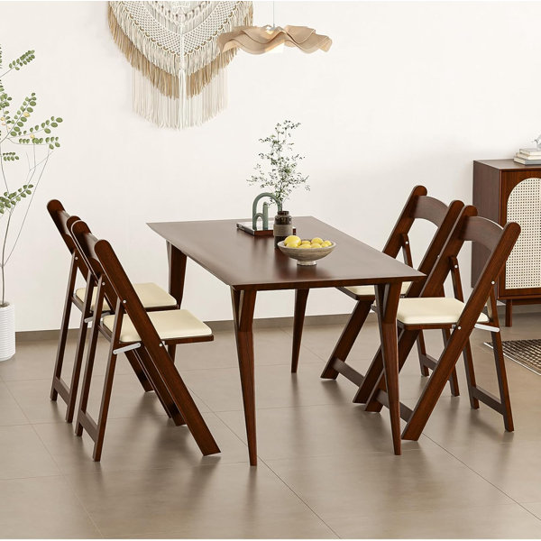 Red Barrel Studio® 4Pcs Wipe-Clean Deep Walnut-Padded Birch Folding ...