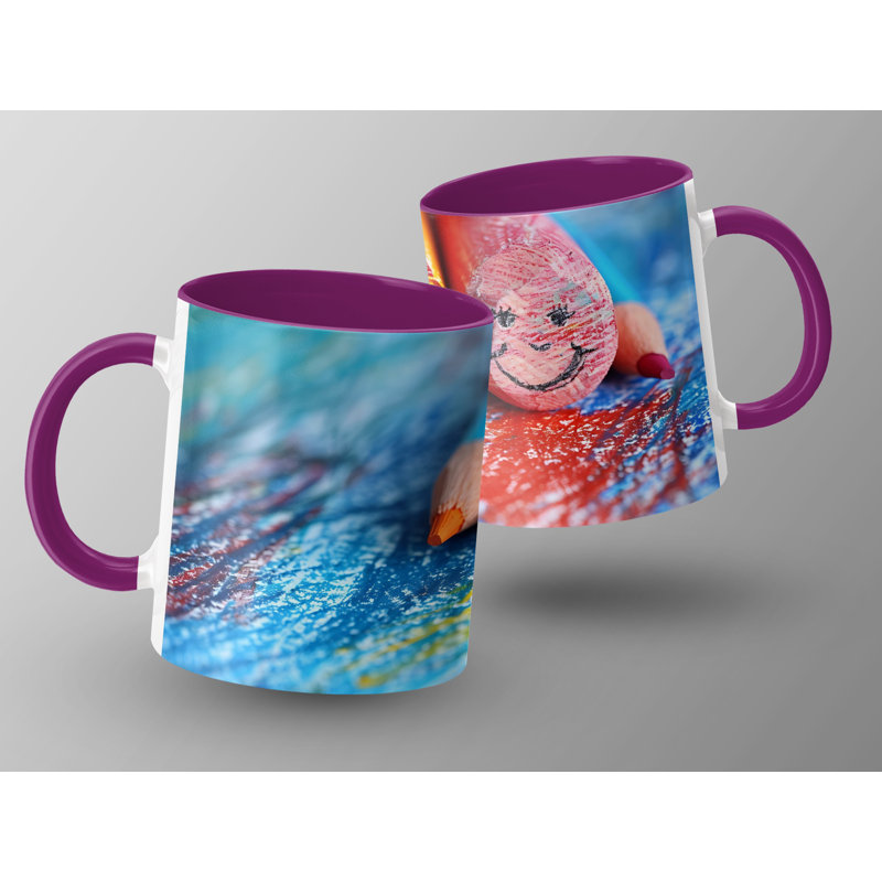 East Urban Home Kids Drawing Style 11oz Accent Mugs – Ceramic Coffee ...