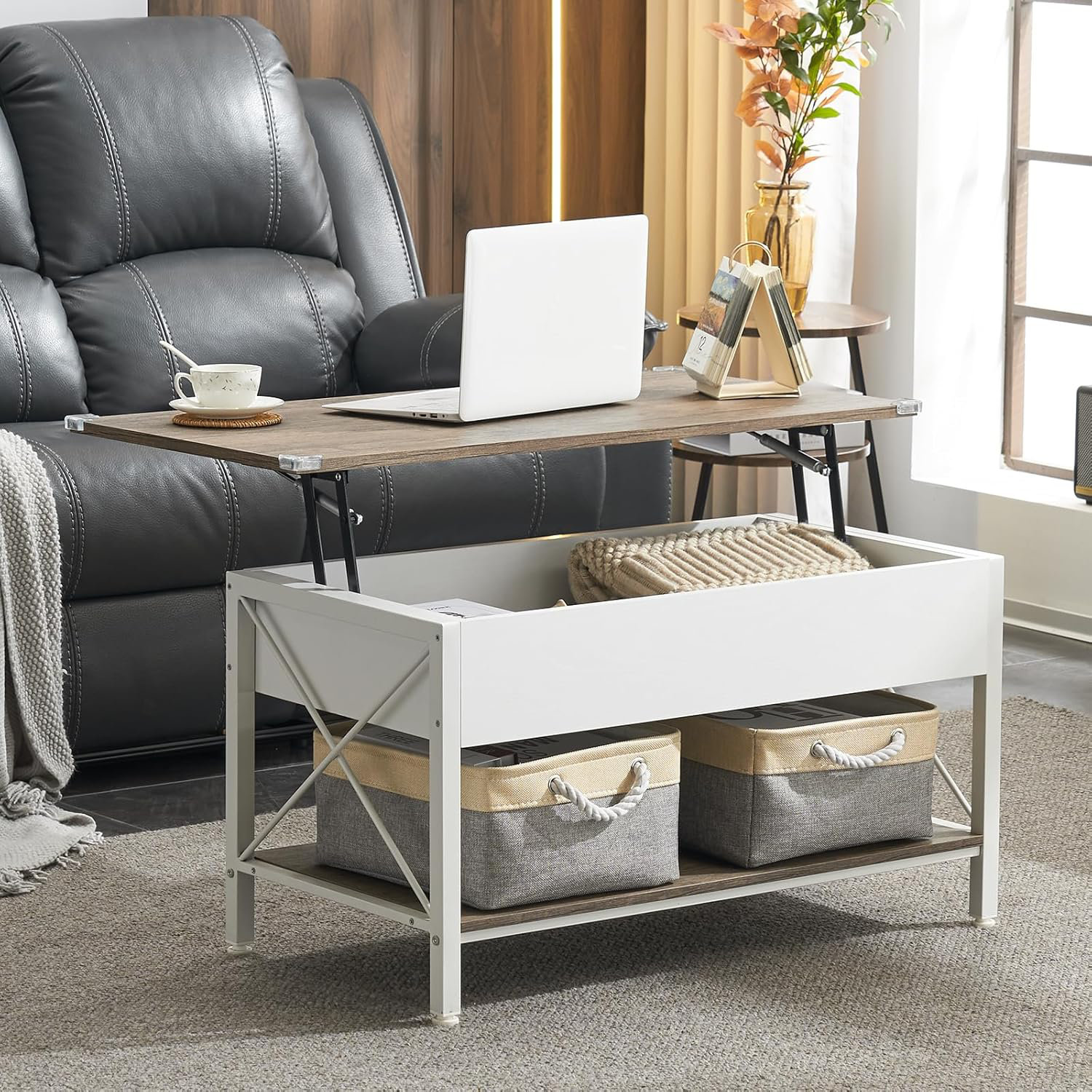 Gracie Oaks 36" Lift Top Coffee Table With Storage, Rustic Espresso ...