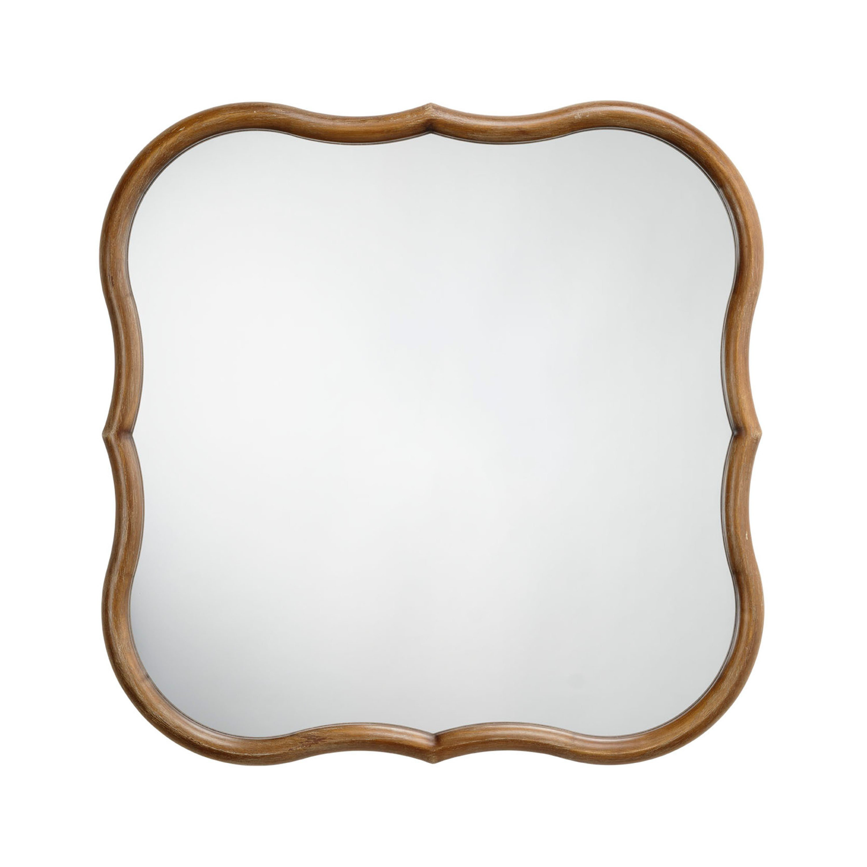 Benjara Deri Scalloped Wall Mirror, 31 Inch Brown Frame, Non Beveled ...