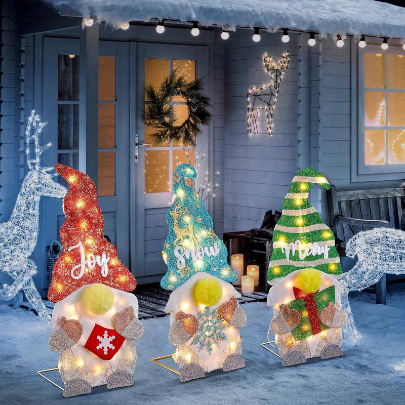 The Holiday Aisle® Outdoor Yard Christmas Decorations ,Xmas Gnome Trio ...