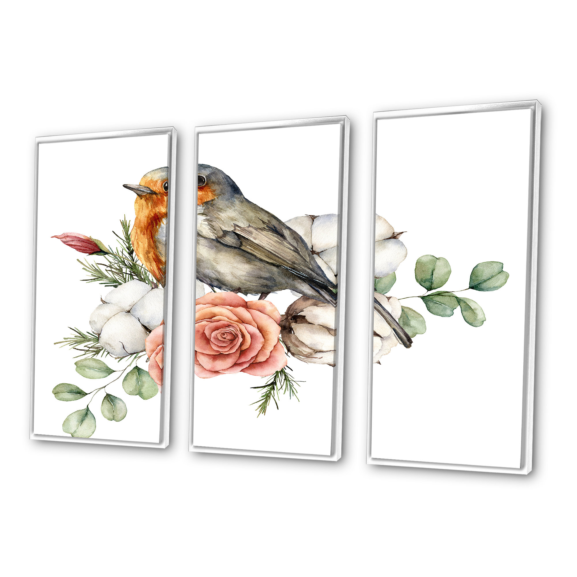 Red Barrel Studio® Robin Redbreast With Cotton Rose And Leaves - 3 ...