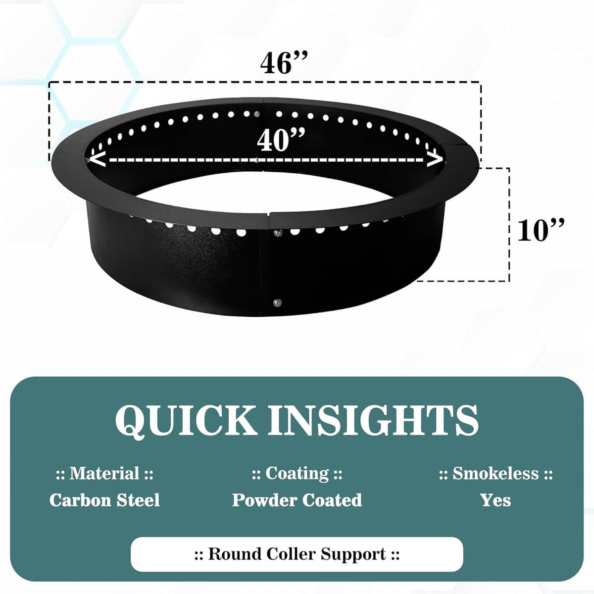 Febtech - Smokeless Fire Pit Insert - Steel 46" Round Foldable Fire Pit ...