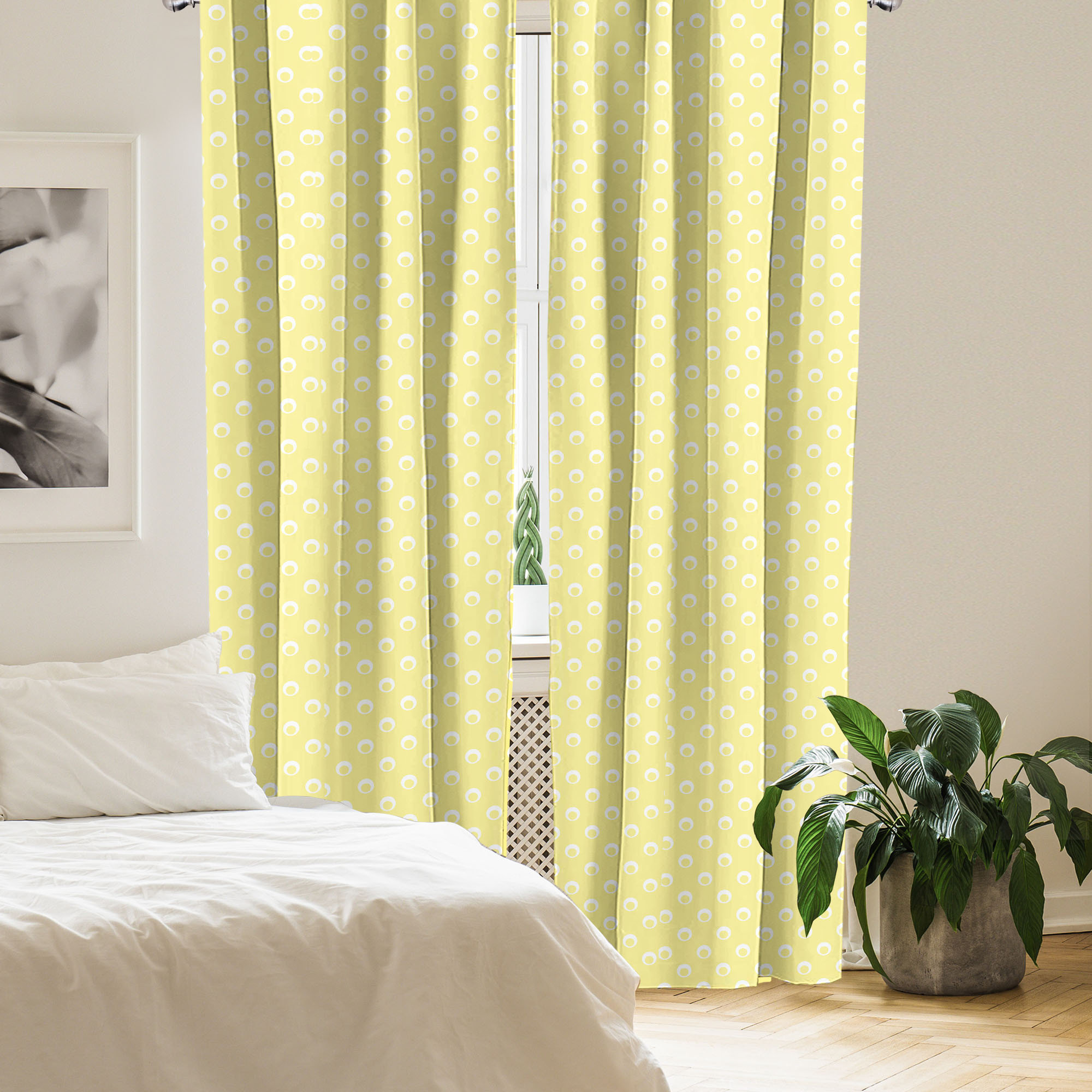 George Oliver Yellow Polka Dot 4-Panel Curtains, Simple Circular 123949 ...