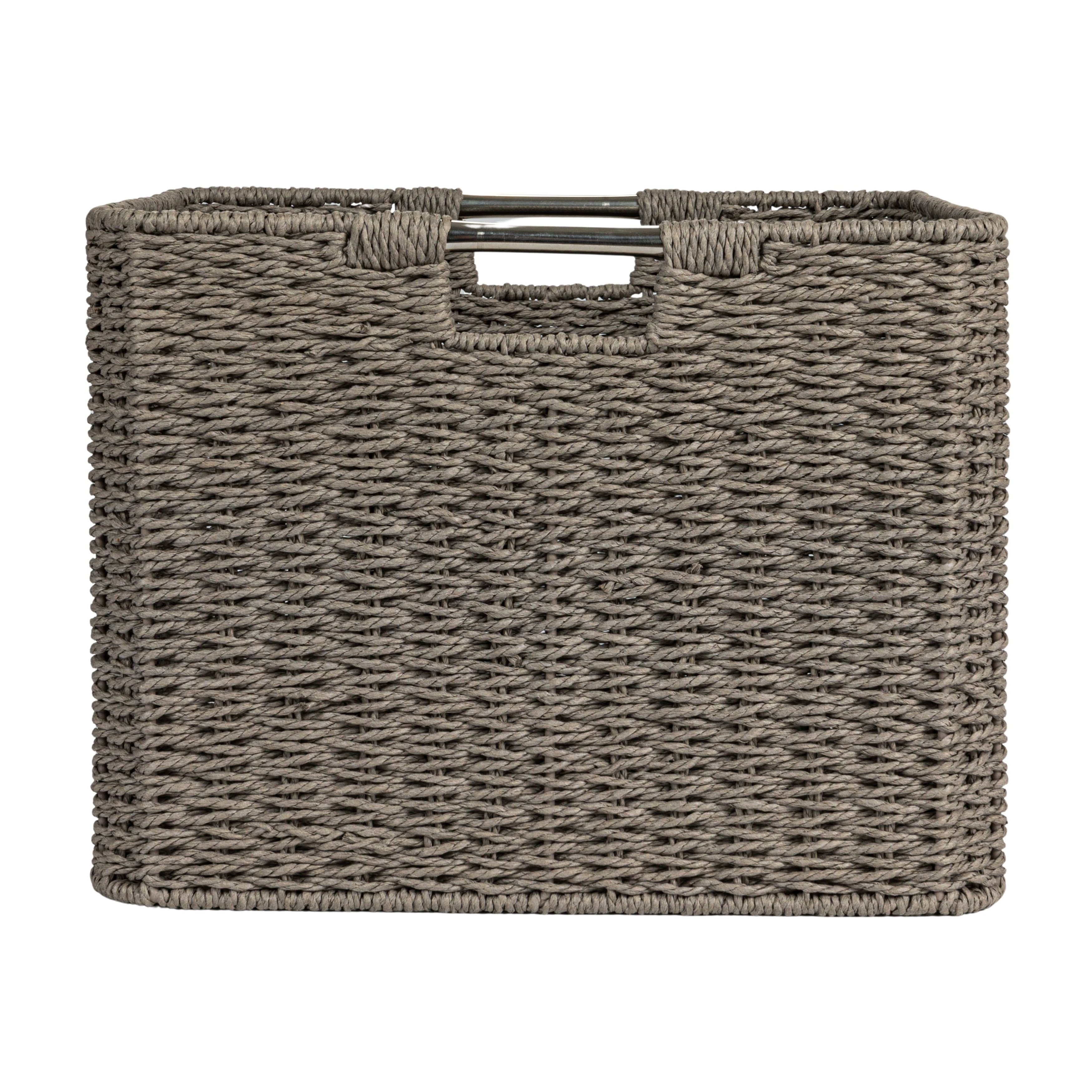Gracie Oaks Square Woven Basket, Paper Rope Cube with Stainless Steel ...