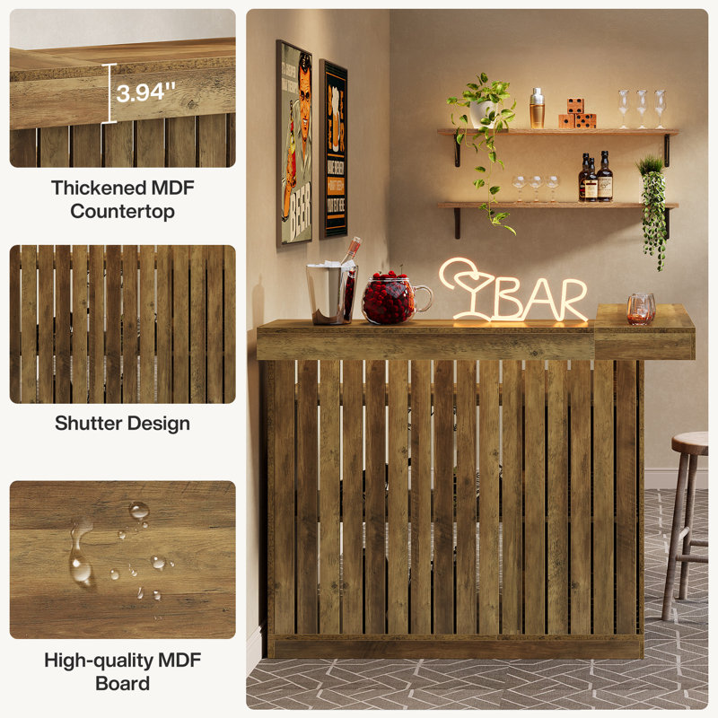 Millwood Pines Home Corner Bar Cabinet,L-Shaped Liquor Bar Table | Wayfair