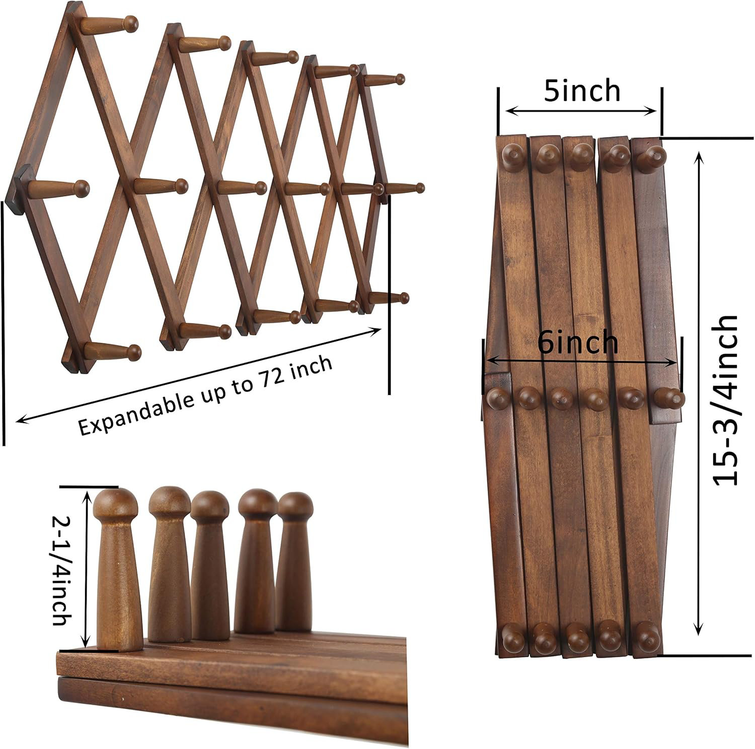 Rebrilliant Accordion Wall Hanger,Expandable Wooden Coat Rack Wall ...