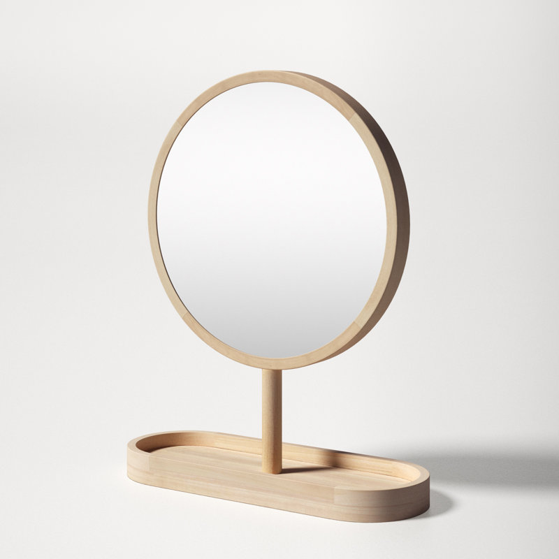 AllModern Ashten Round Solid Wood Floor Mirror | Wayfair