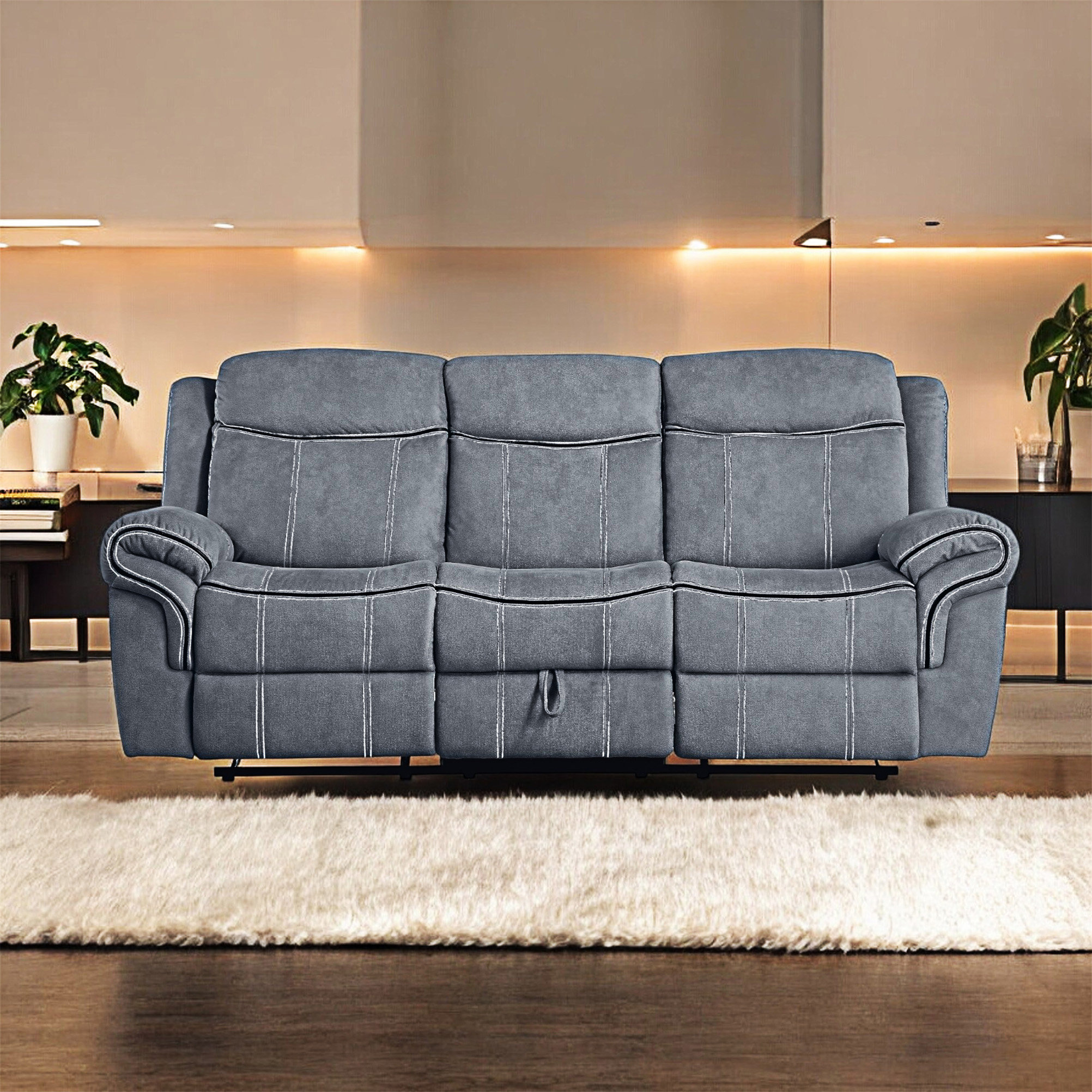 Everly Quinn Zubaida Two Tone Velvet Recliner Sofa Couch W/USB Port ...