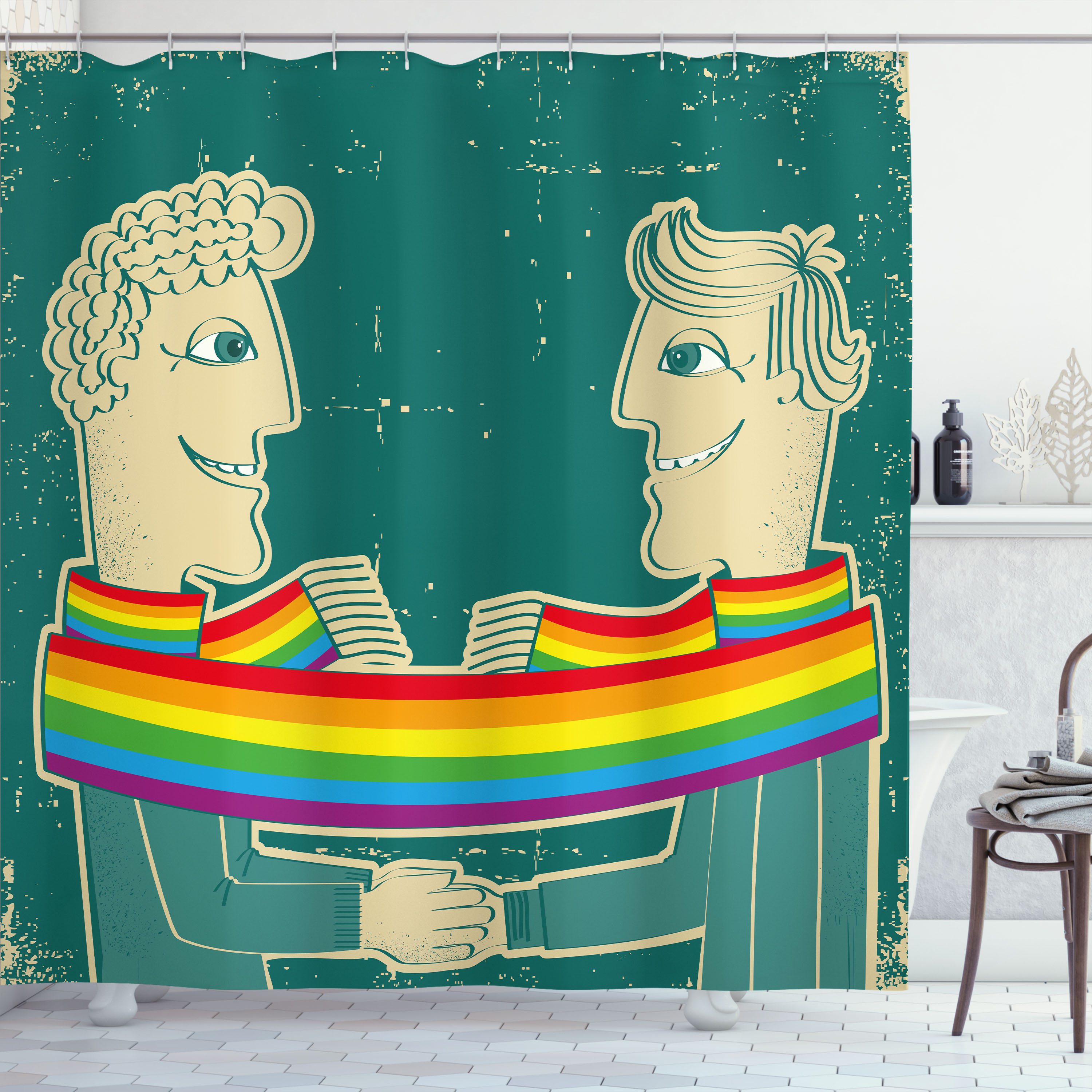 East Urban Home Luallen Pride Shower Curtain Gay Couple with Scarf ...