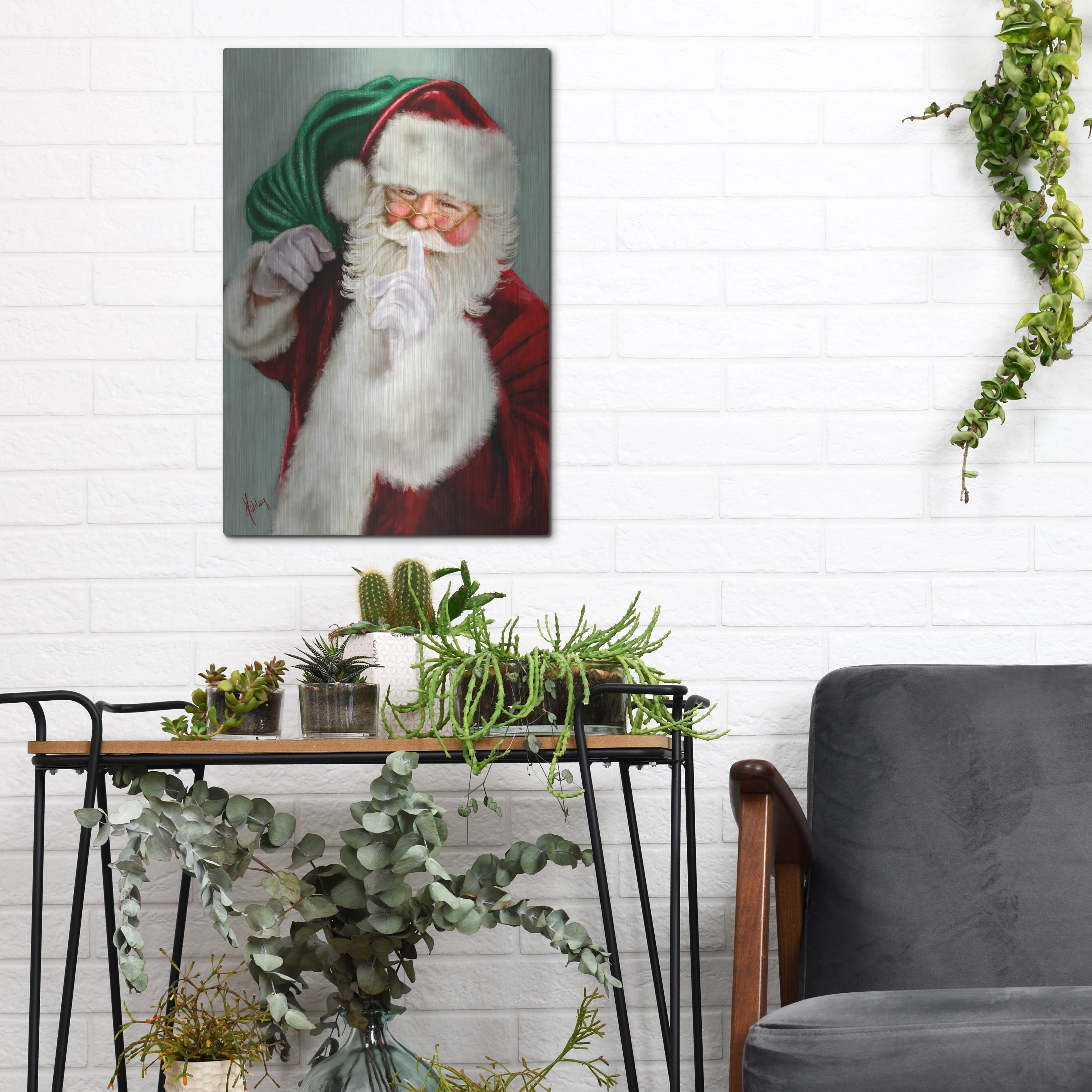 The Holiday Aisle® 'Shushing Santa' by Ashley Bradley Metal Wall Art ...